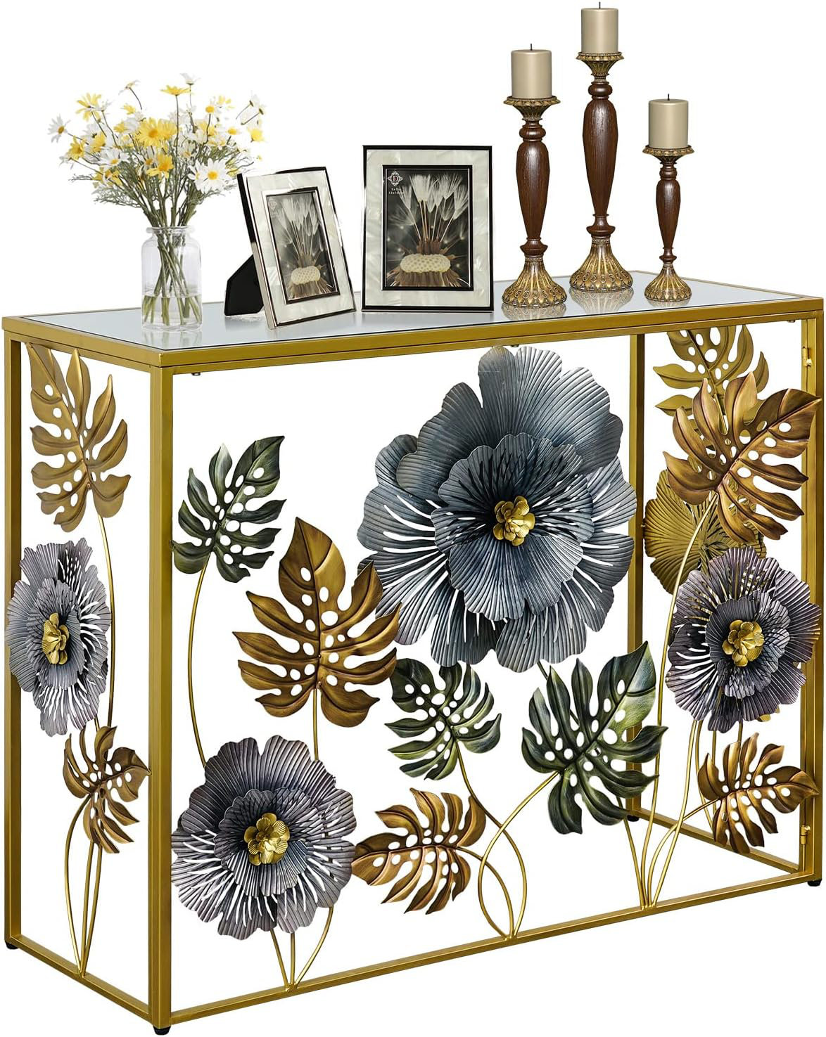 Dakota Fields Vintage Metal Entryway Console Table With Mirrored Top ...