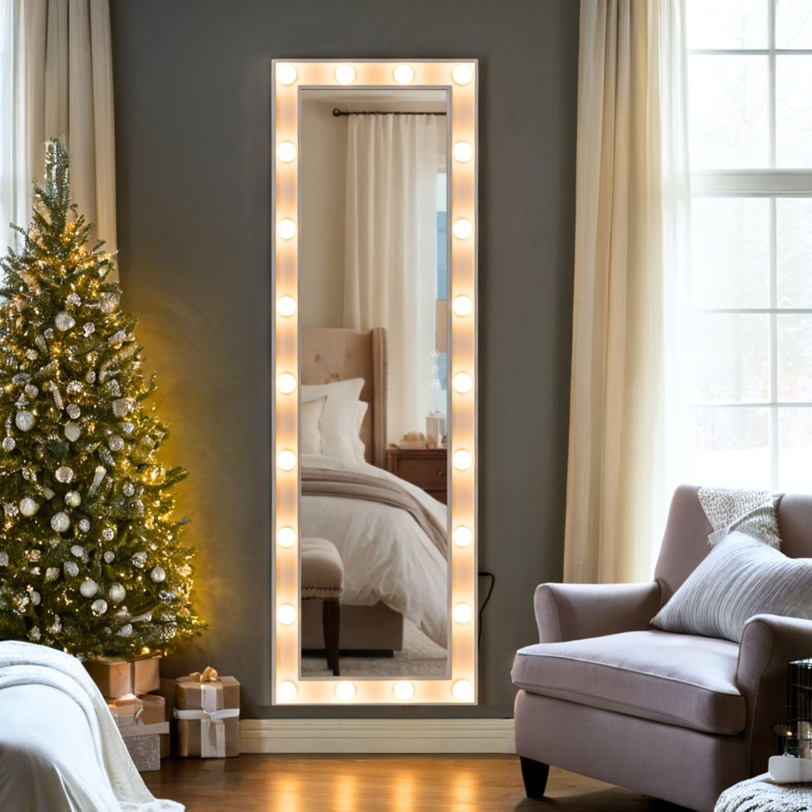 Ebern Designs Big Mirror Full Length with 22 LED Bulbs Lights, Full ...