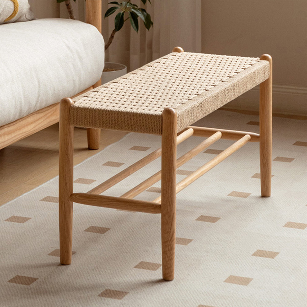 Hokku Designs Burlywood Solid wood + Cotton rope braid Bench | Wayfair