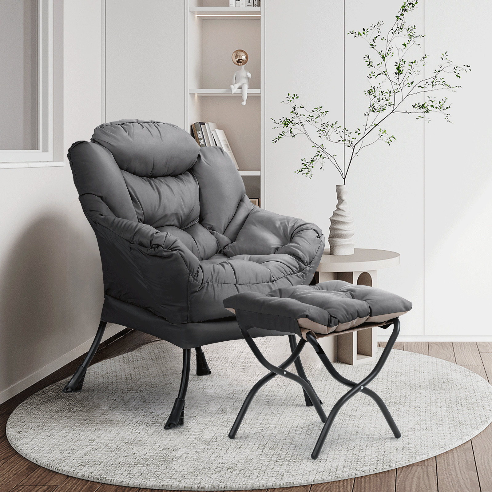 George Oliver Taurance Water-Resistant Cotton Lazy Chair With Ottoman ...