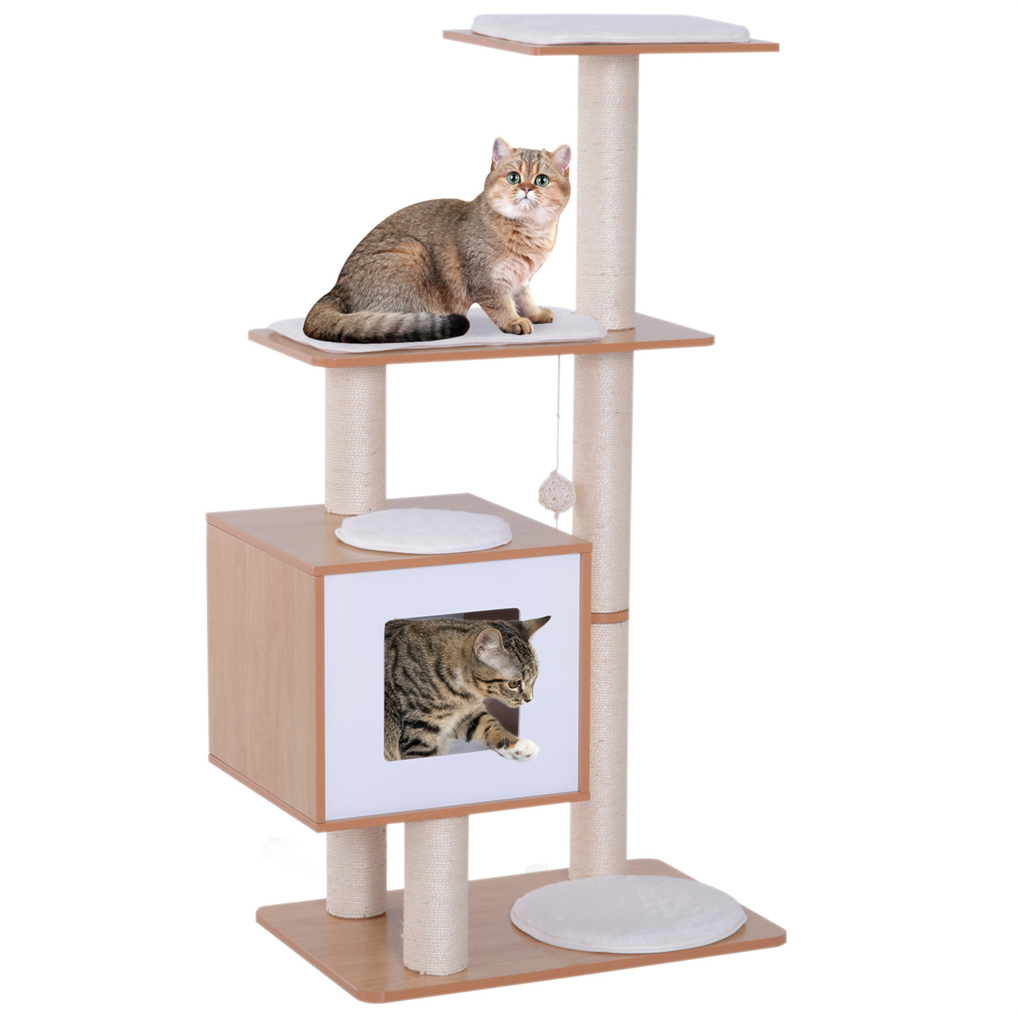 LOONGFIELD 47” Modern Cat Tree Multi-Level Scratching Post With Cube ...