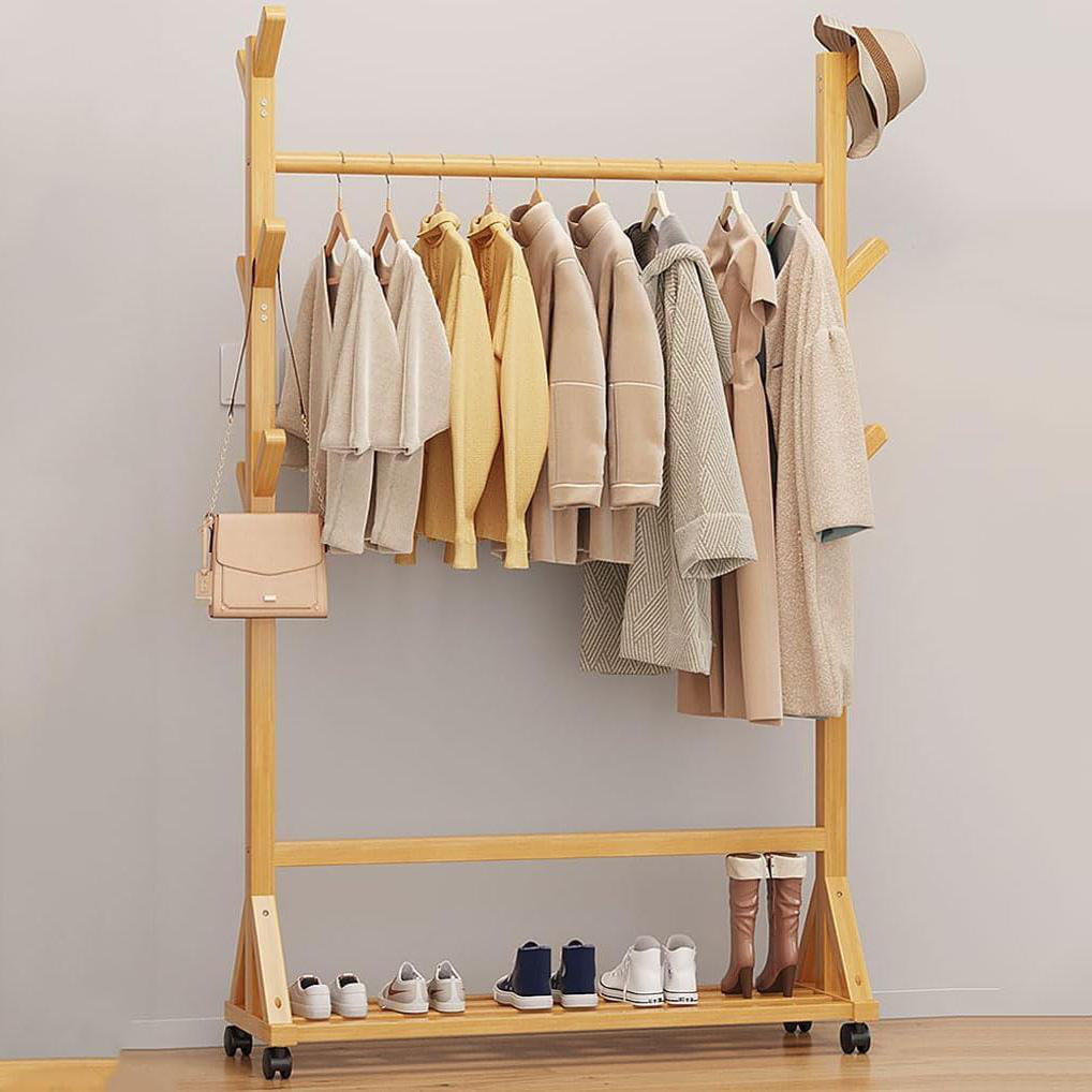 Lark Manor™ Bamboo Clothing Rack Storage Shelves Garment Hanging with ...