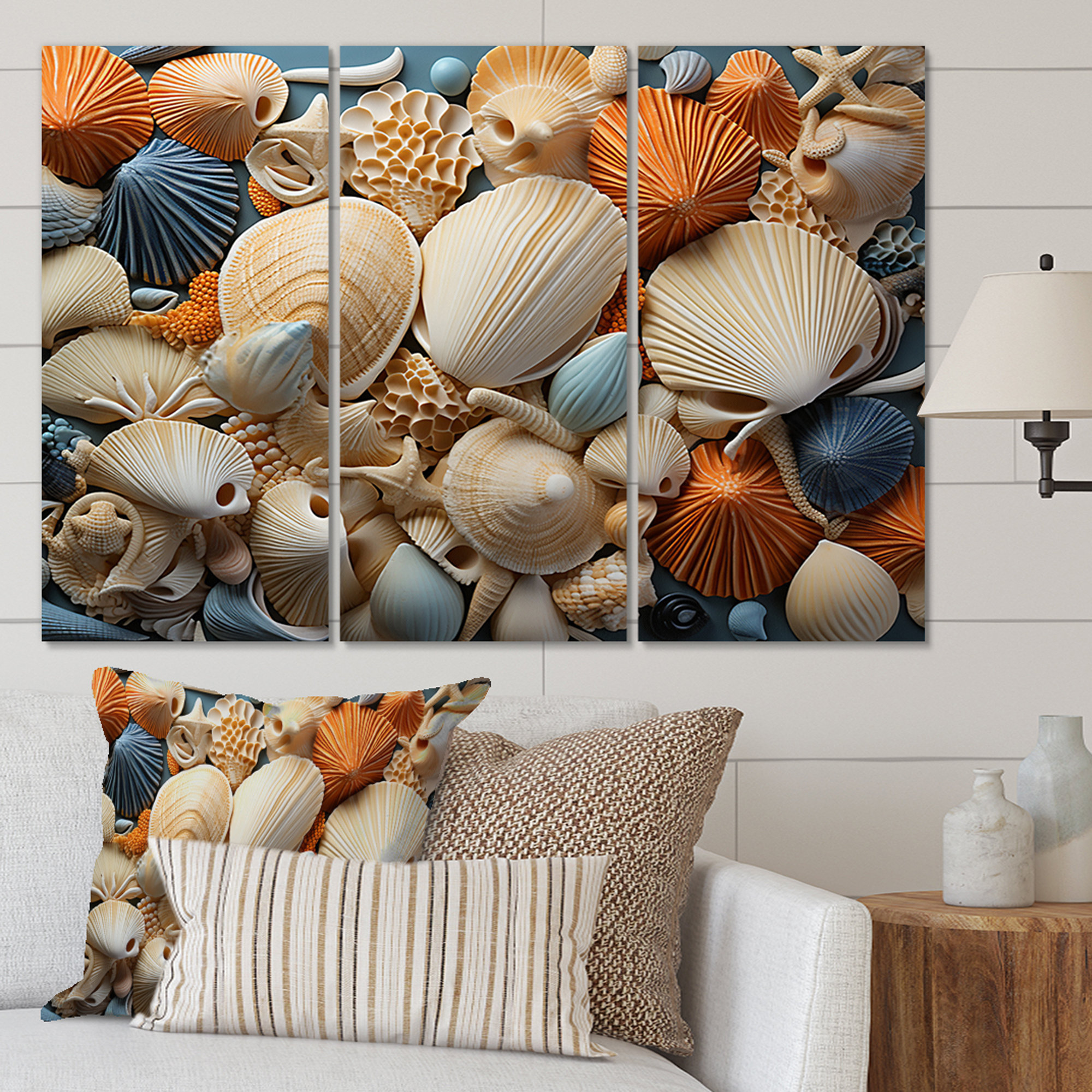 Highland Dunes Beach Seashell Collage On Canvas 3 Pieces Print | Wayfair