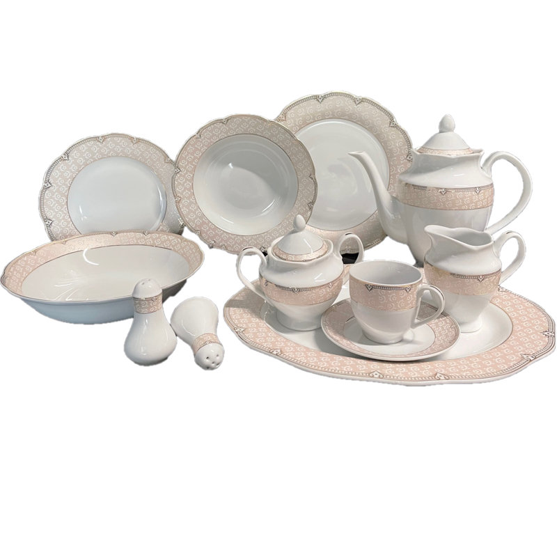 Rosdorf Park Imperial Antique49 Pc Sandra Pink Gold Ornament Dinner Set ...