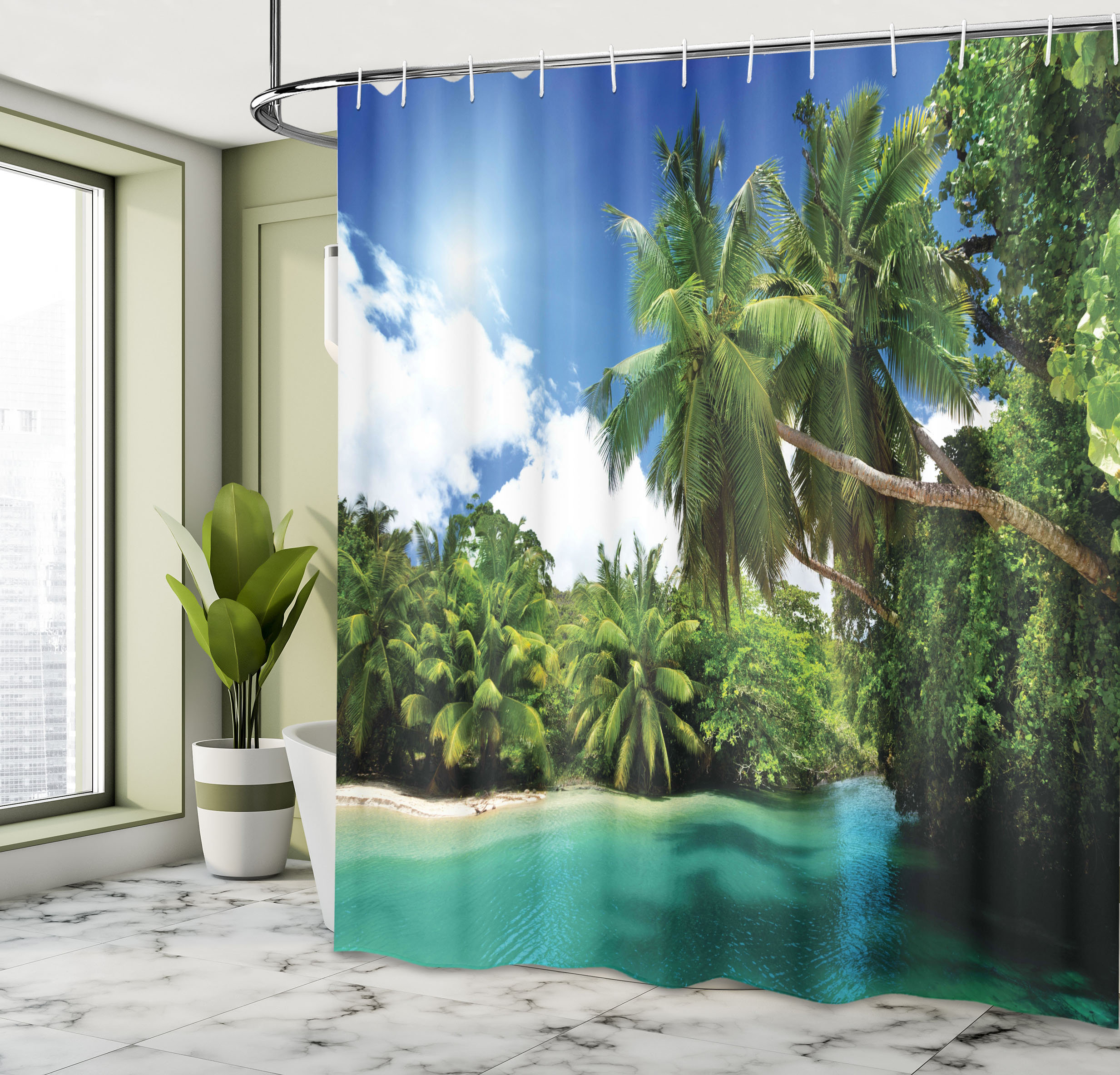 East Urban Home Tremberth Jungle Shower Curtain Mahe Island Lake Palms ...