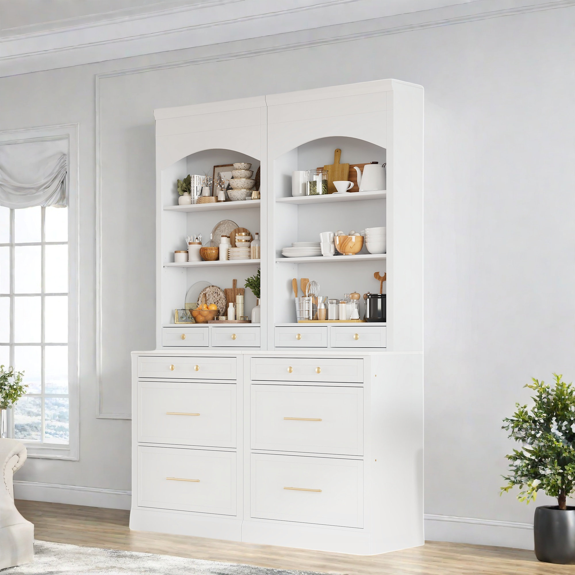 Rosdorf Park Modern High Kitchen Pantry With Faux Marble Top, 5 Drawers ...