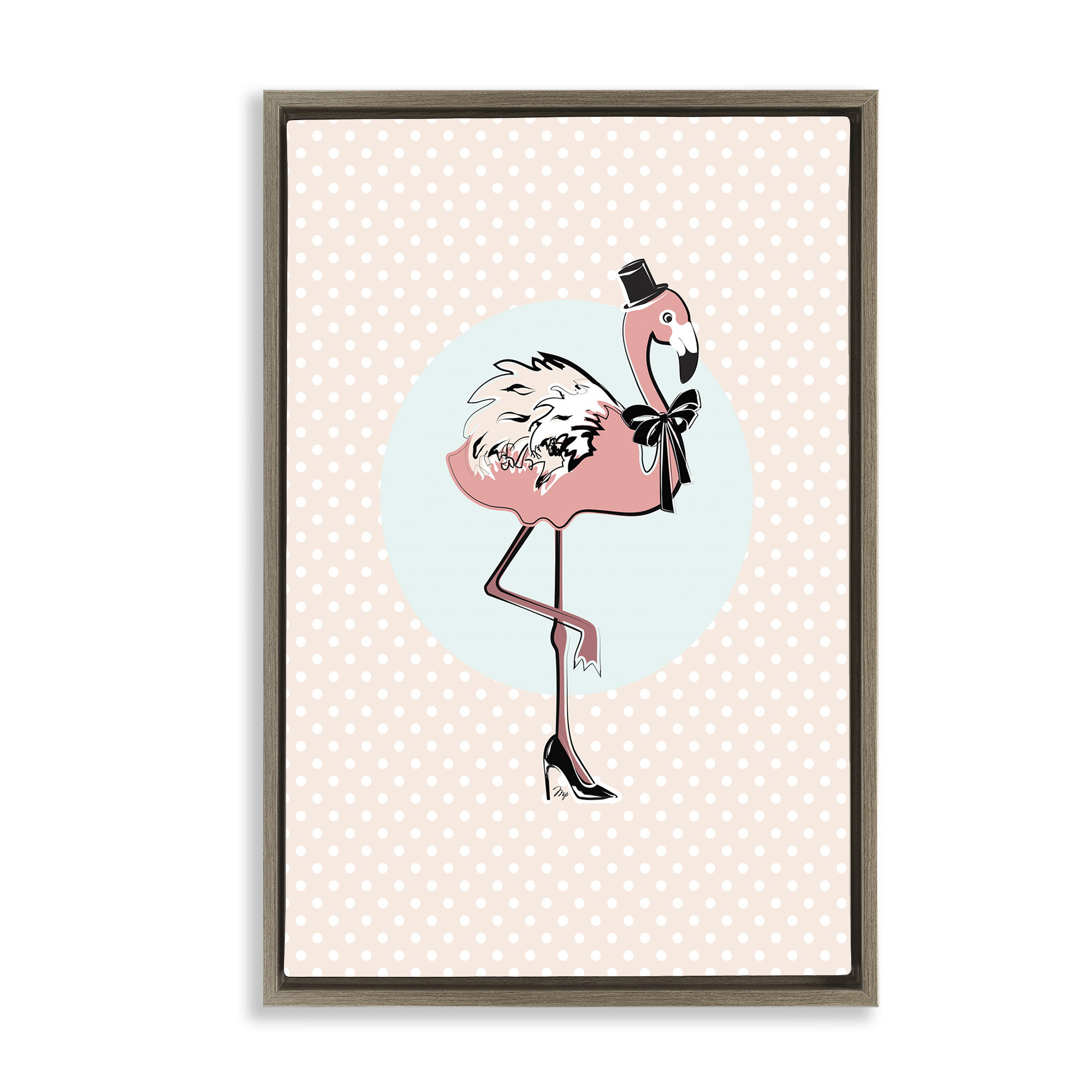 Trinx Flamingo & Top Hat Framed Floater Canvas by Martina Pavlova | Wayfair