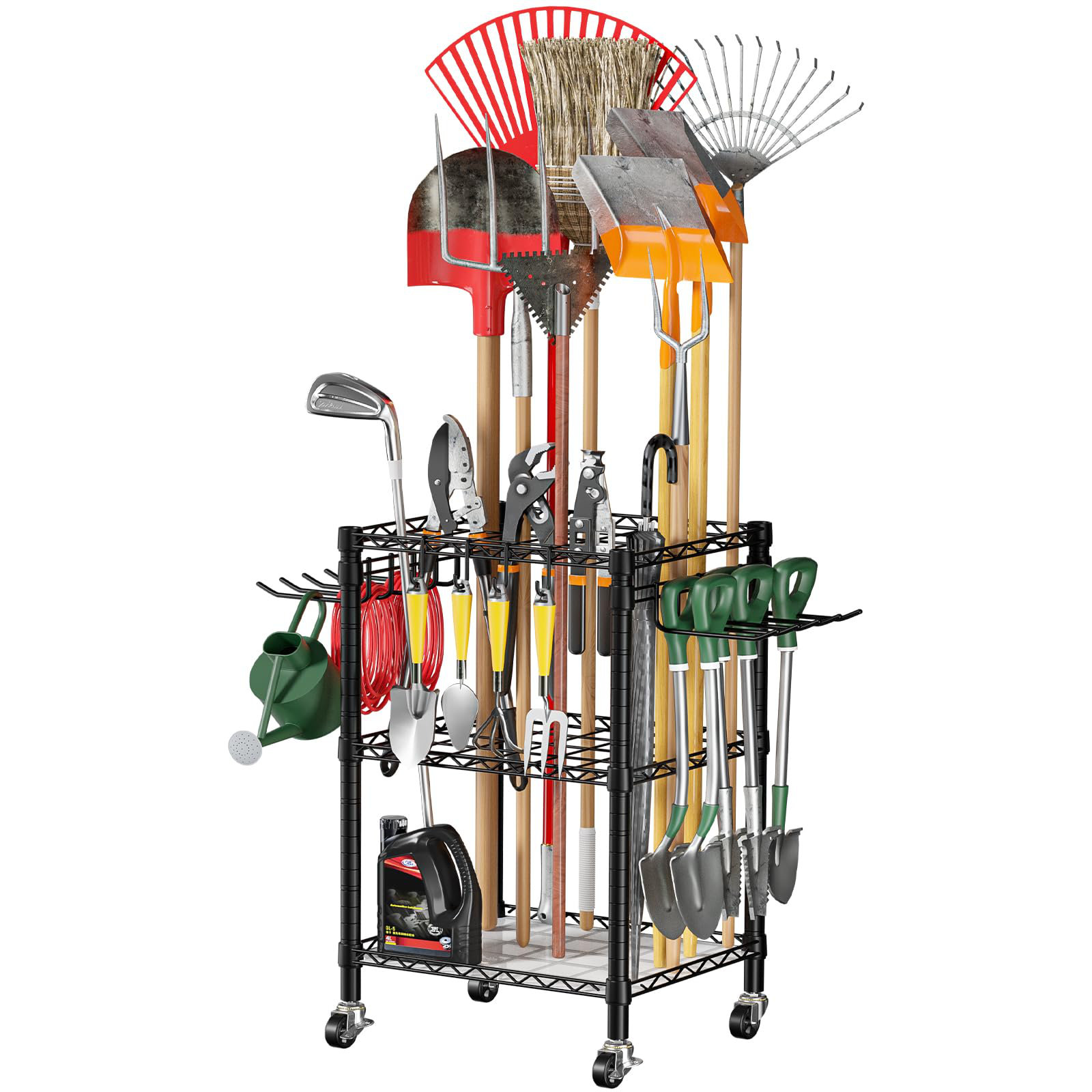 Latitude Run® Garden Tool Organizer With Lockable Wheels, Freestanding ...