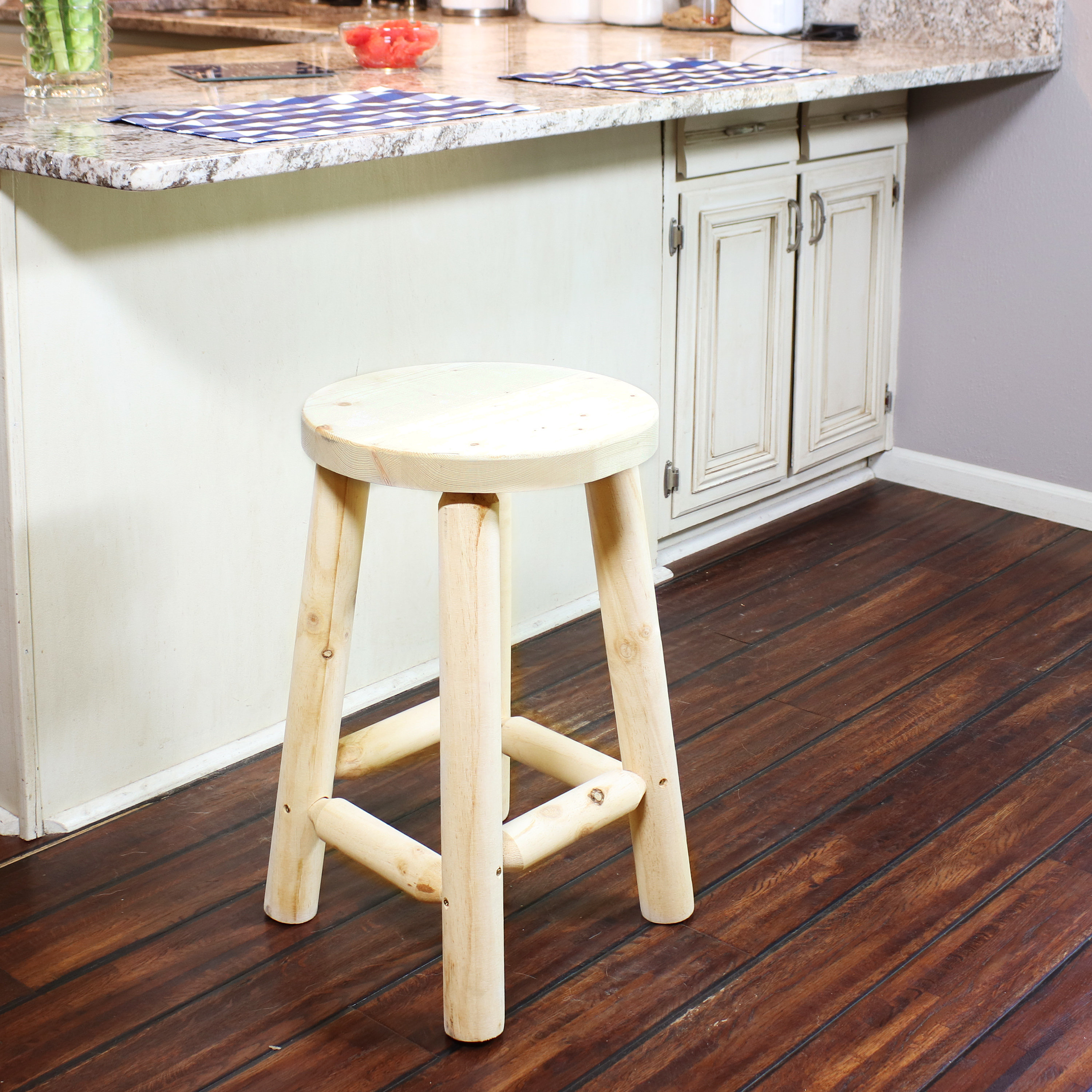 Loon Peak® Round Backless Rustic Log Cabin Style Counter-Height Stool ...