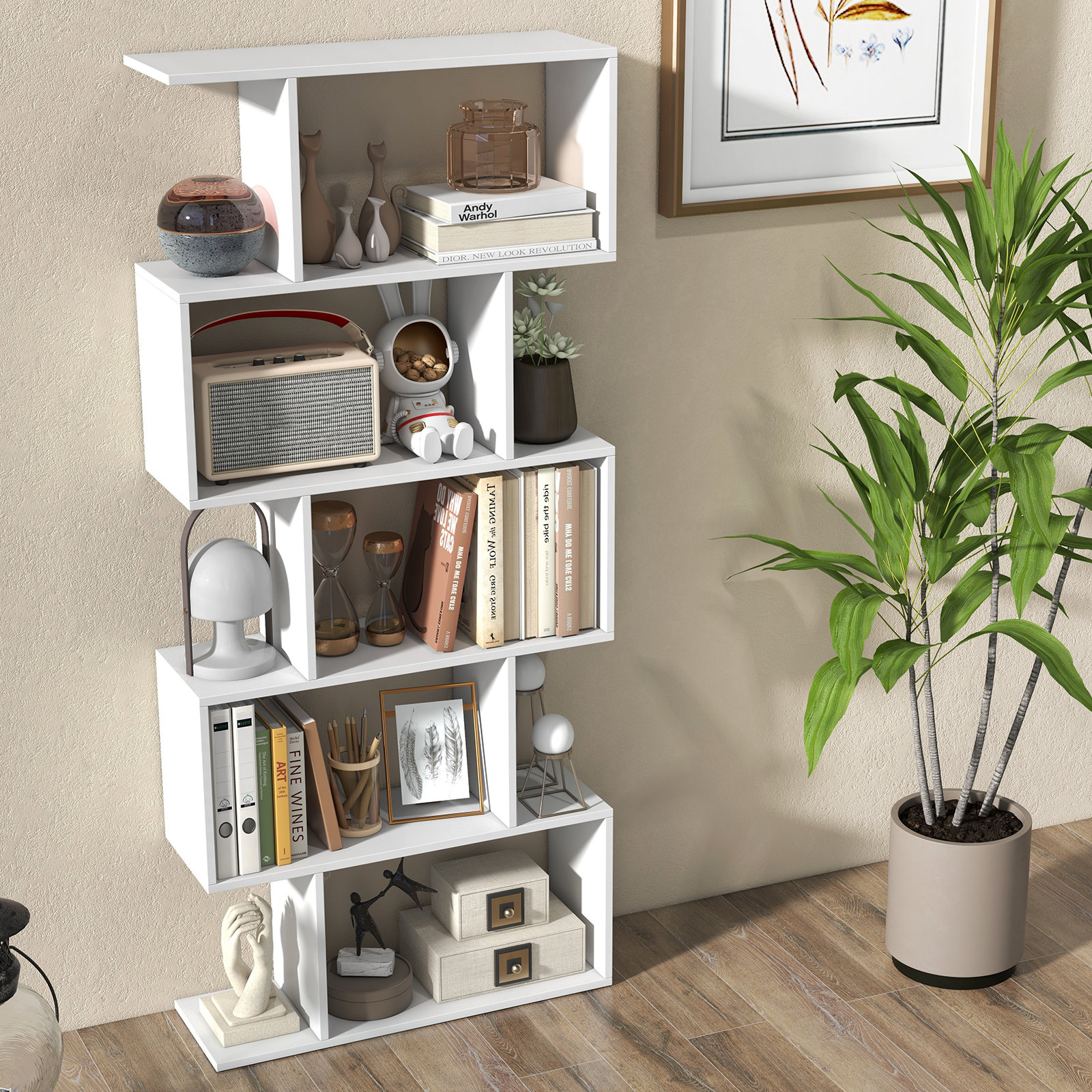 Ebern Designs 5-tier Geometric Bookshelf Wooden Decorative Display ...