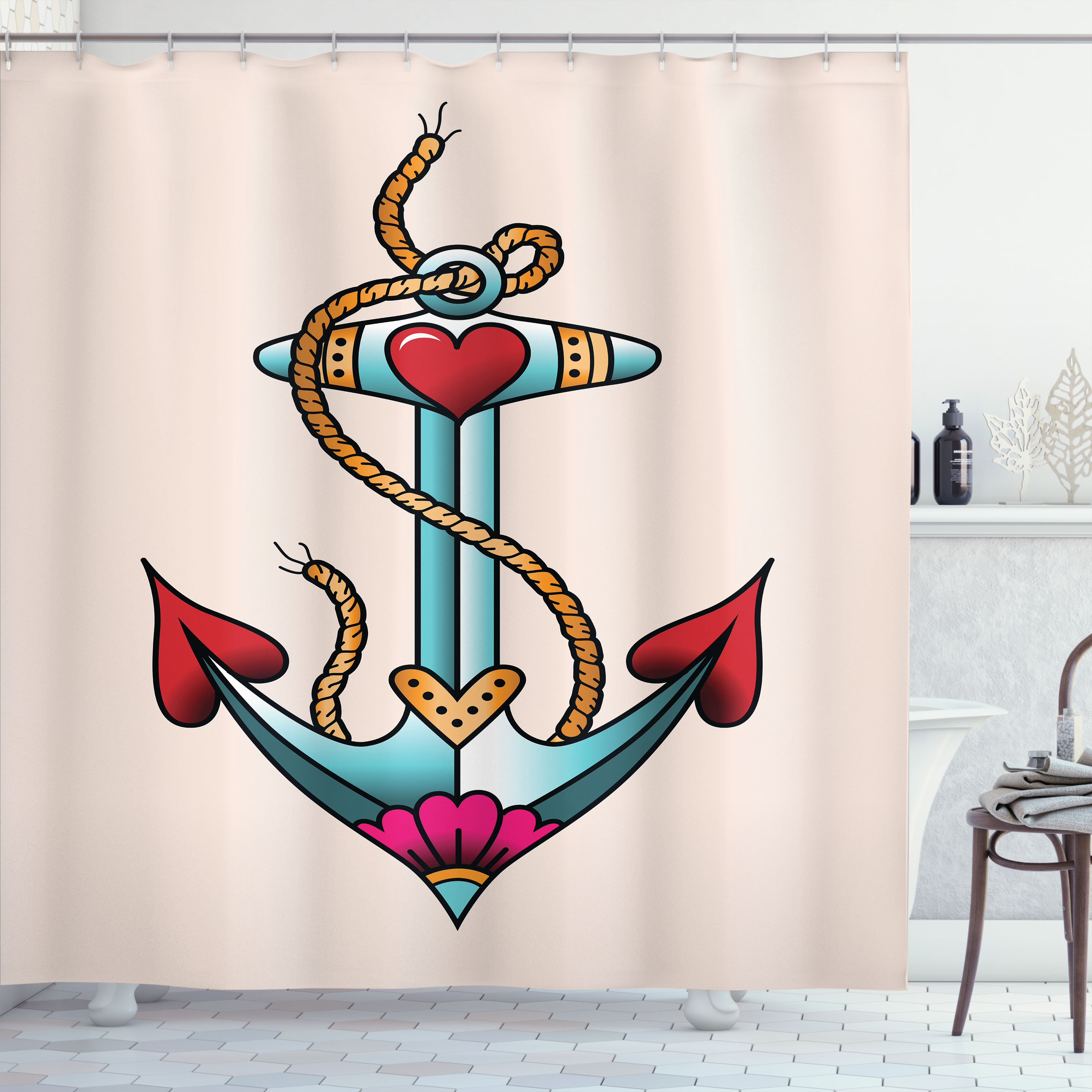 Dakota Fields Anchor Shower Curtain Nautical and Hearts | Wayfair
