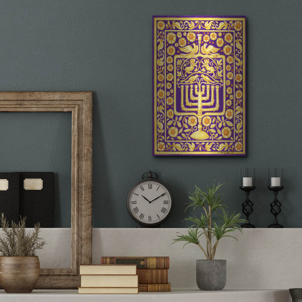 The Holiday Aisle® 'Hanukah Menorah On Purple' by Andrea Strongwater ...