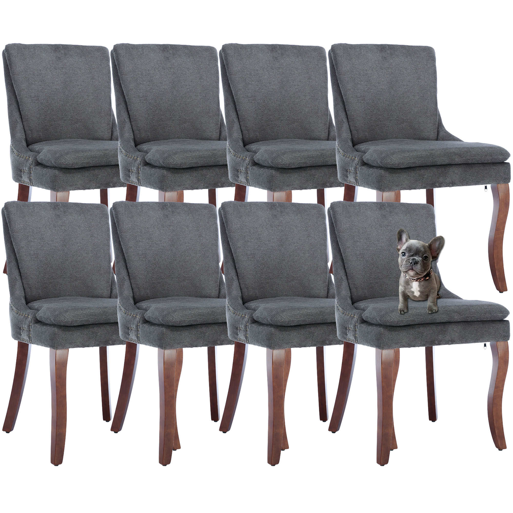 Wildon Home® Double-Layer Cushioned Chenille Dining Chairs Wood Legs ...