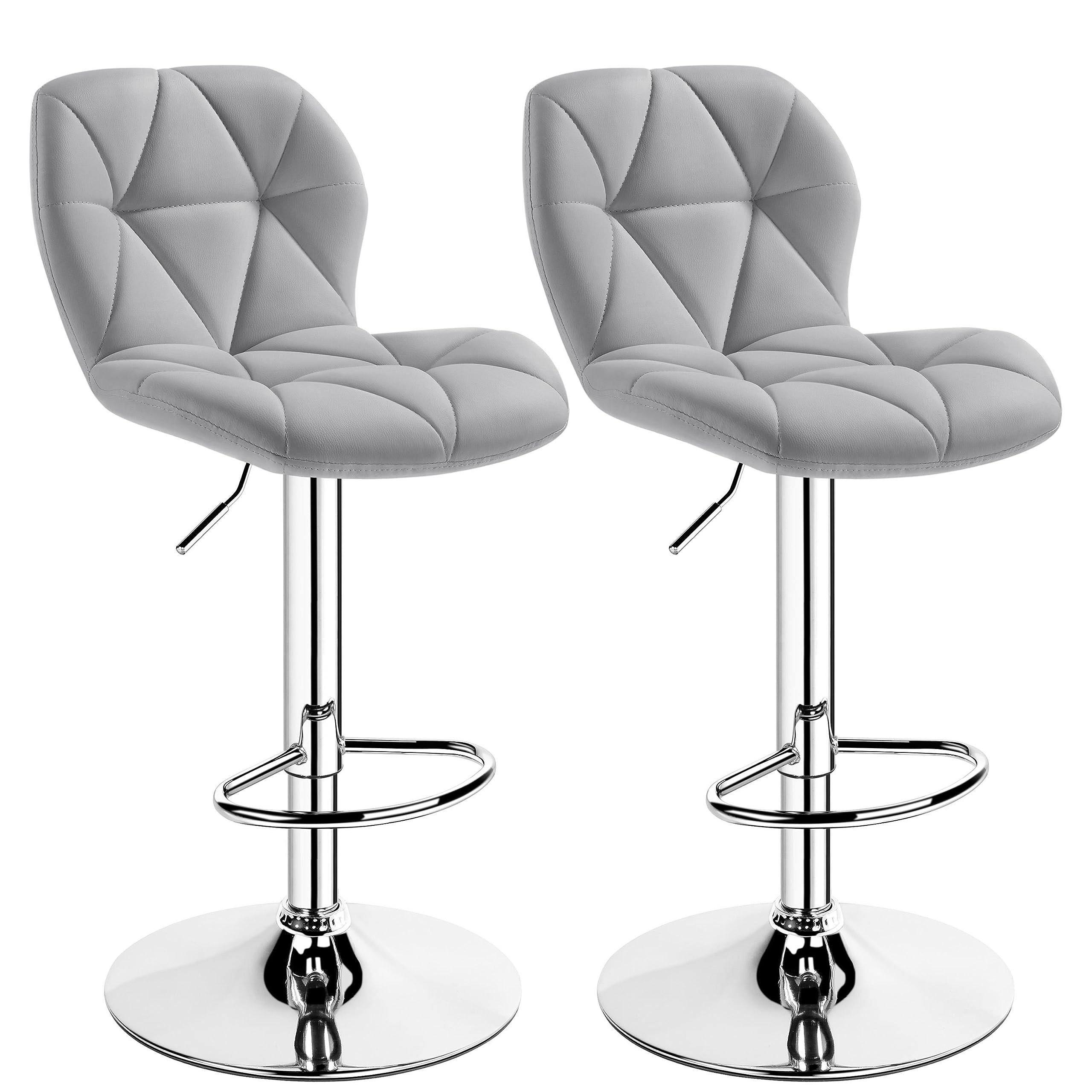 Brayden Studio® Grey Bar Stools Set Of 2, PU Leather Bar Chairs With ...