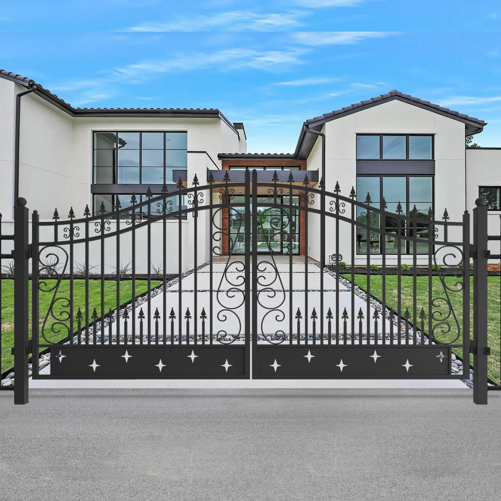 SIMPOL HOME Driveway Gate, Dual Swing driveway gates, Floral Pattern ...