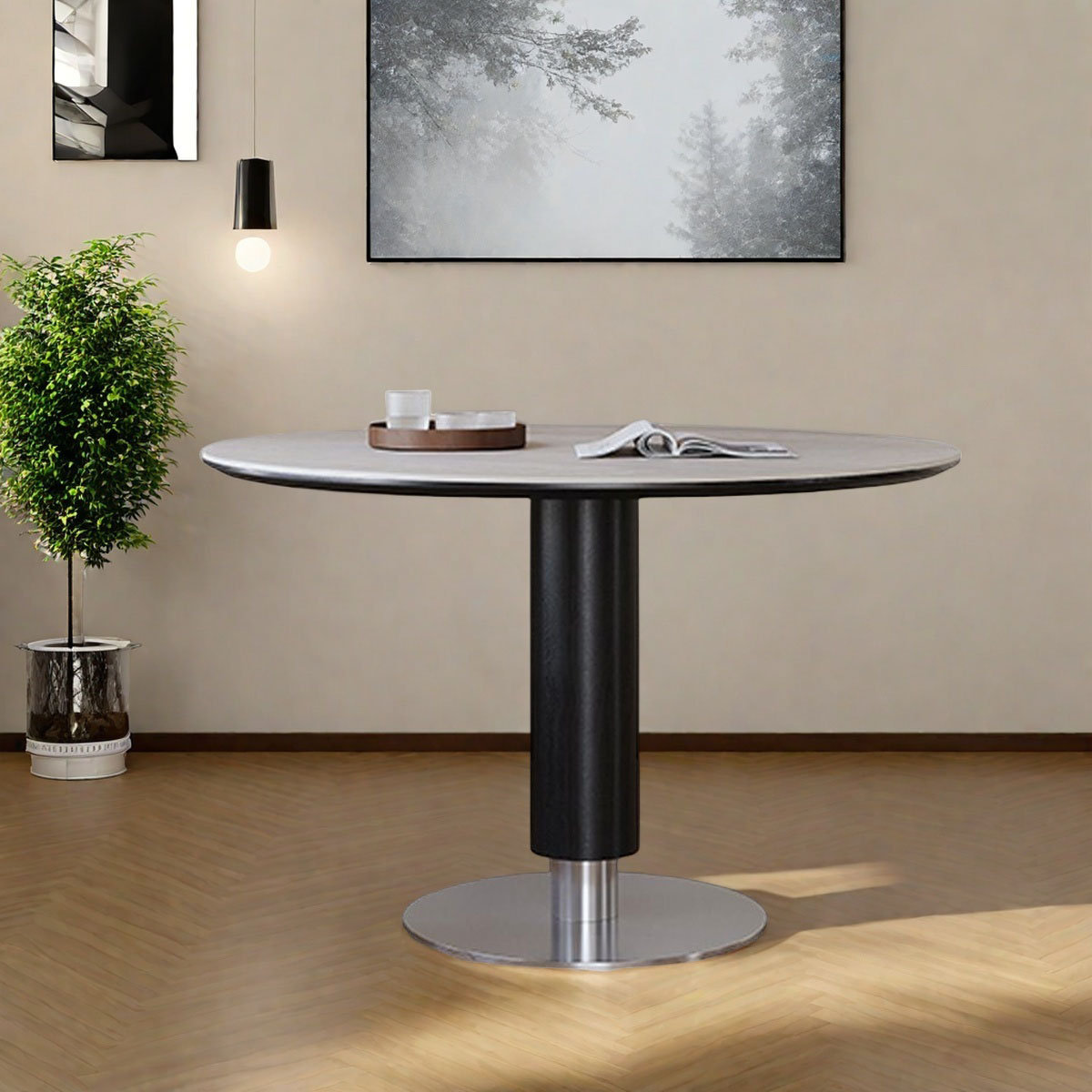 Ebern Designs Modern Ashwood,Stainless Steel Round Dining Table | Wayfair