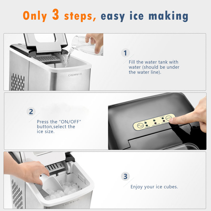 CROWNFUL 26 Lb. Daily Production Bullet Clear Ice Portable Ice Maker ...