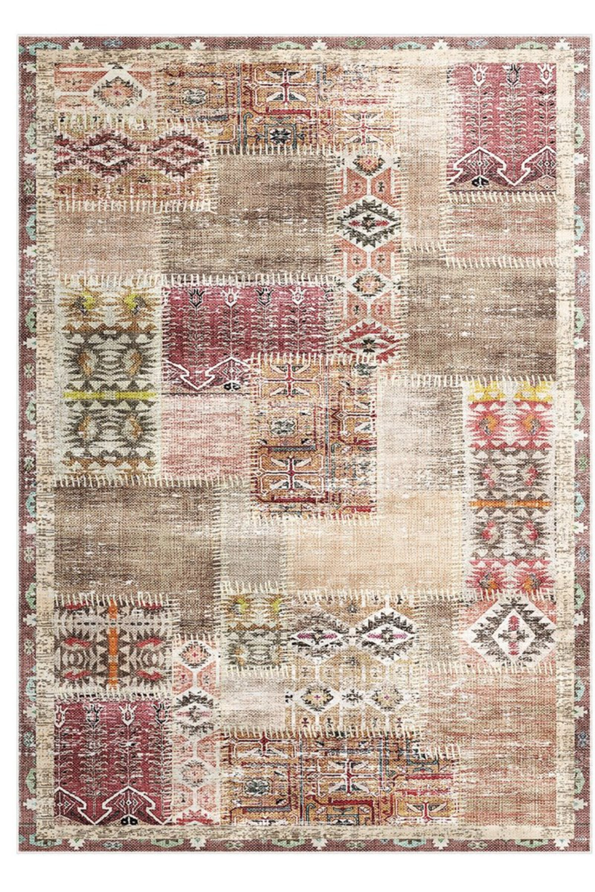 Rugpera Deja Beige And Brown Color Patchwork Design Carpet Machine ...