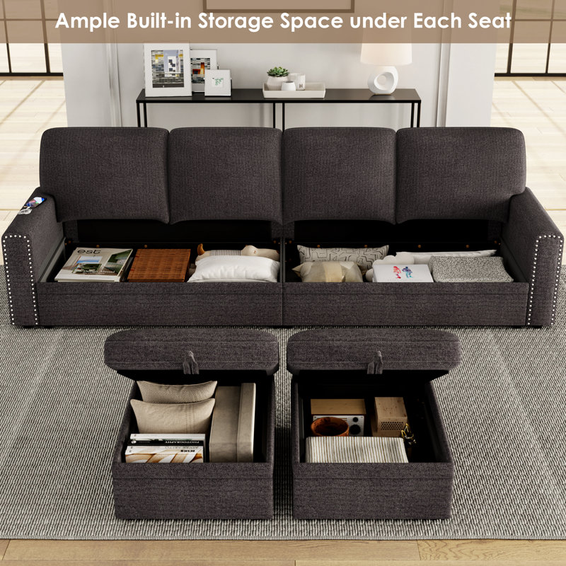 Latitude Run® 3 - Piece Upholstered Sectional Chenille Sofa, Storage ...