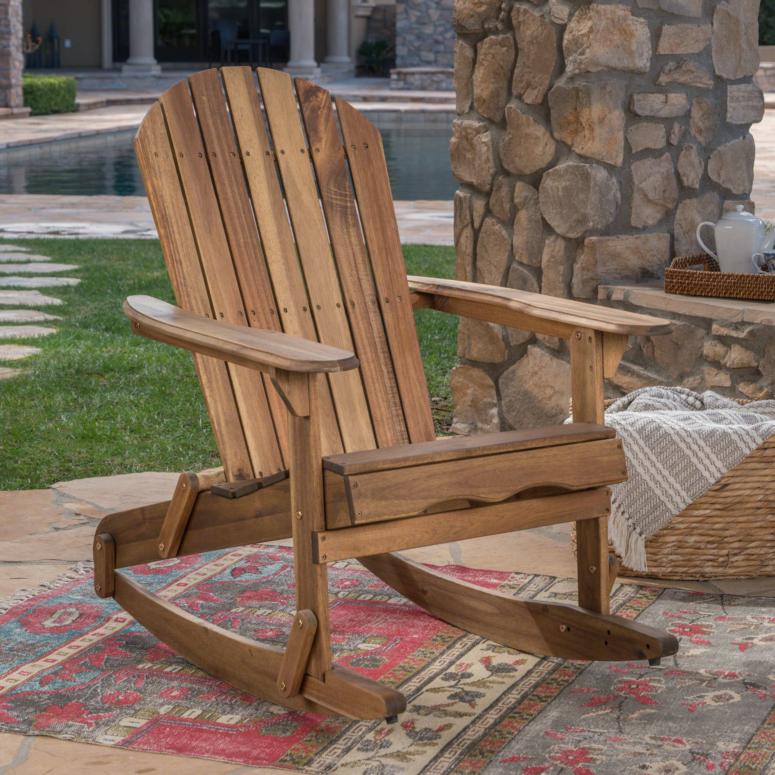 Dovecove Acacia Wood Adirondack Rocking Chair | Wayfair