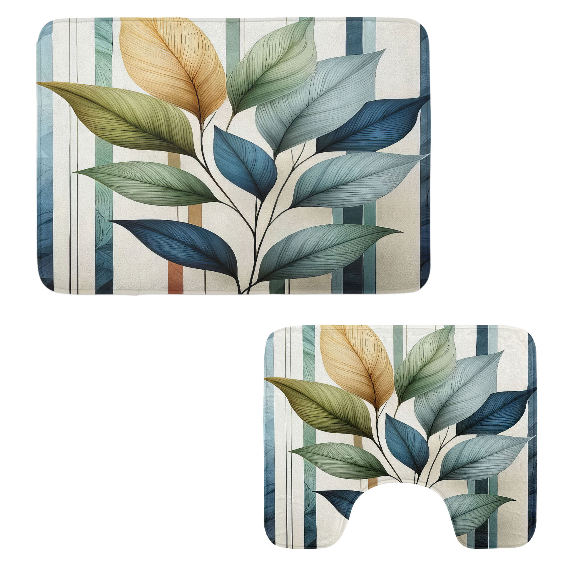 East Urban Home Leafy Bathroom Rug Set 2 Pieces Rectangle & Contour ...