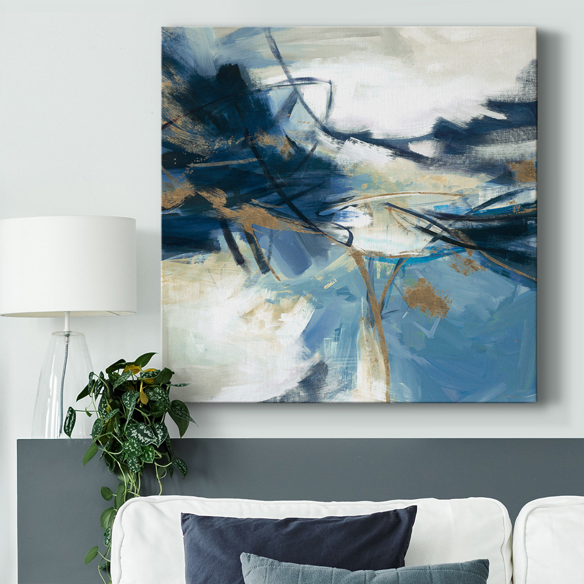 Wrought Studio™ Blue Abstract - Wrapped Canvas Graphic Art | Wayfair