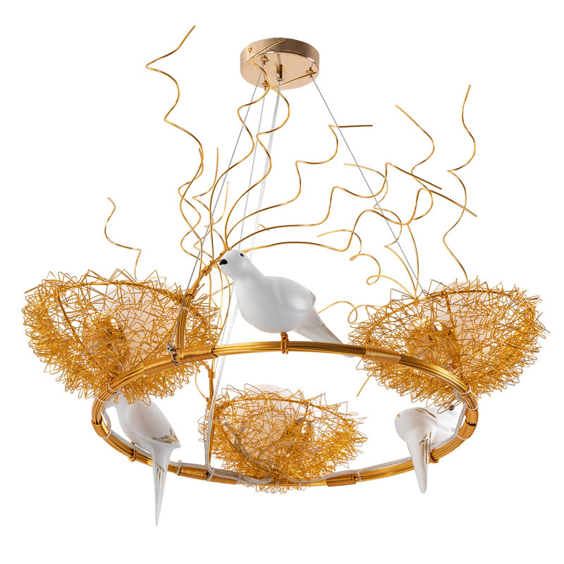 Mercer41 Ffraid Light Gold Unique/Statement Bird Nest Pendant Lights ...