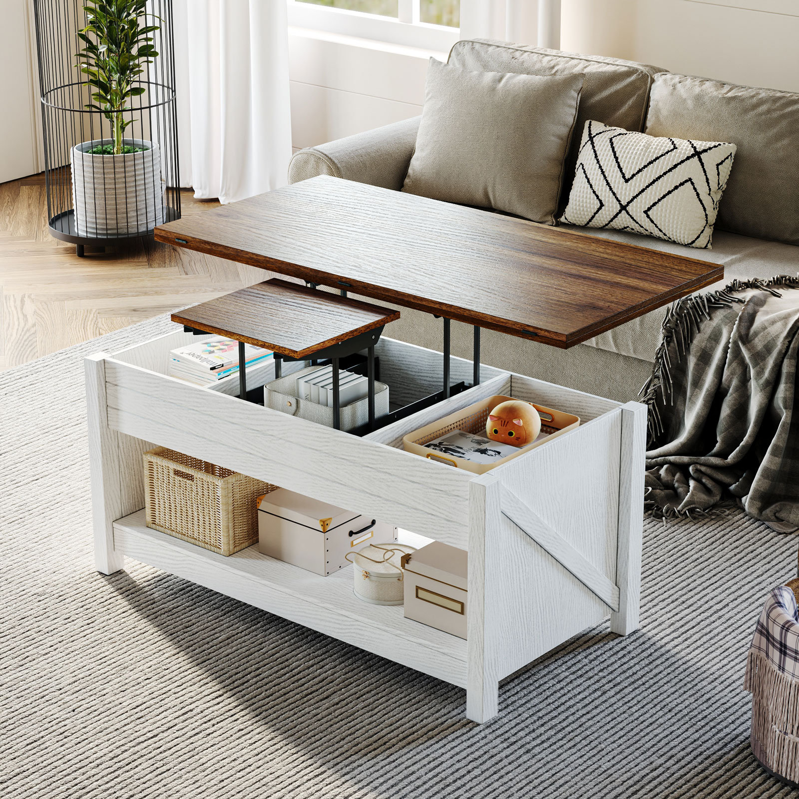 Gracie Oaks 3 In 1 Multi-Function Coffee Tables With Storage For Living ...