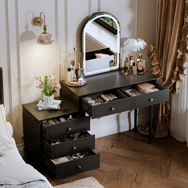 Wrought Studio™ Keyrah Vanity Desk with 3 Color Touch Screen Dimming ...