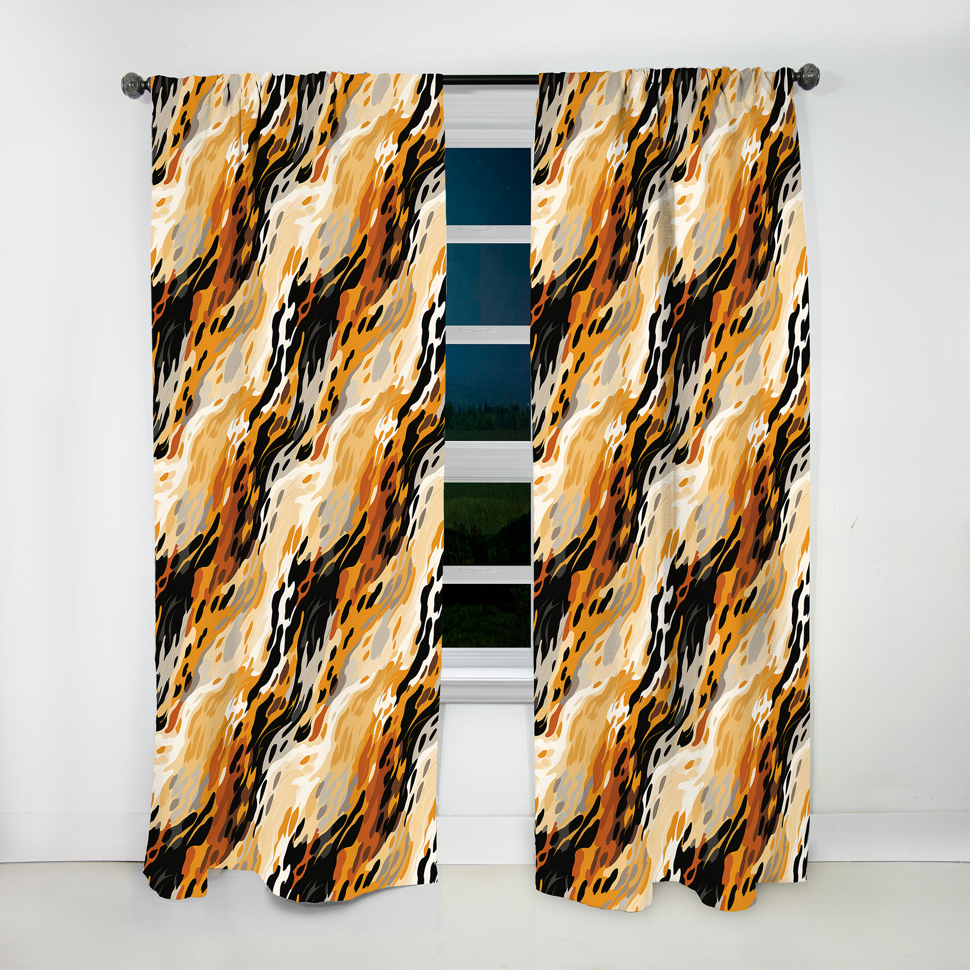 Design Art Black and Yellow Leopard Opulen III - Abstract Curtain ...