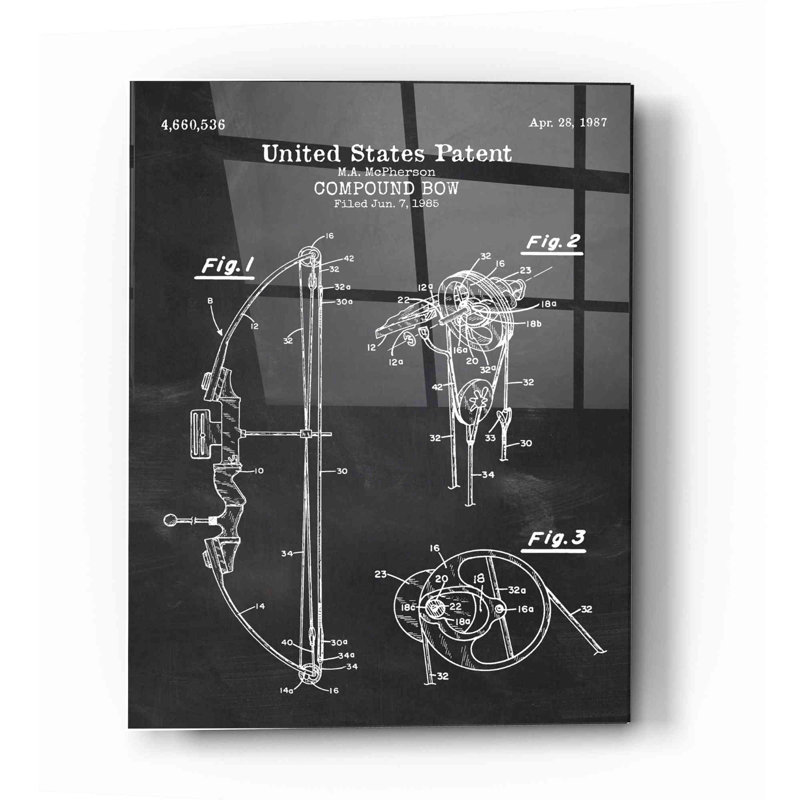 17 Stories Compound Bow Blueprint Patent Chalkboard - Unframed Graphic ...