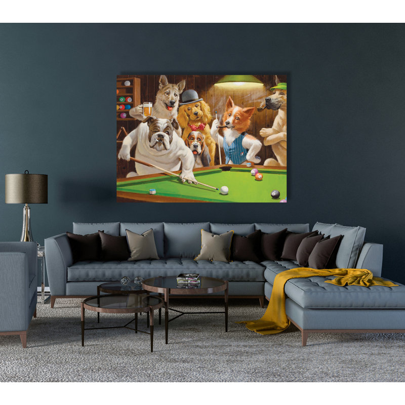 Trinx Dogs Playing Pool Painting Canvas, Animals Canvas Wall Art ...