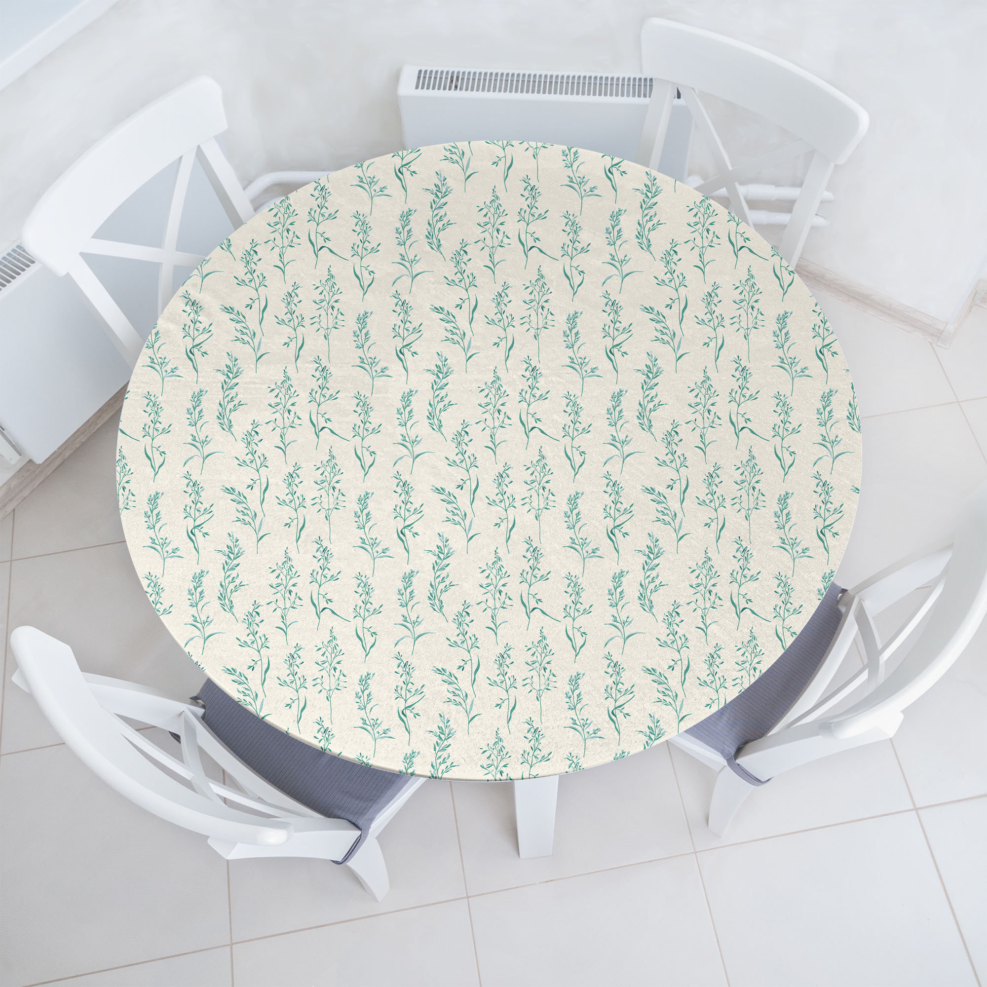 East Urban Home Nature Fitted Round Tablecloth Green Cream | Wayfair