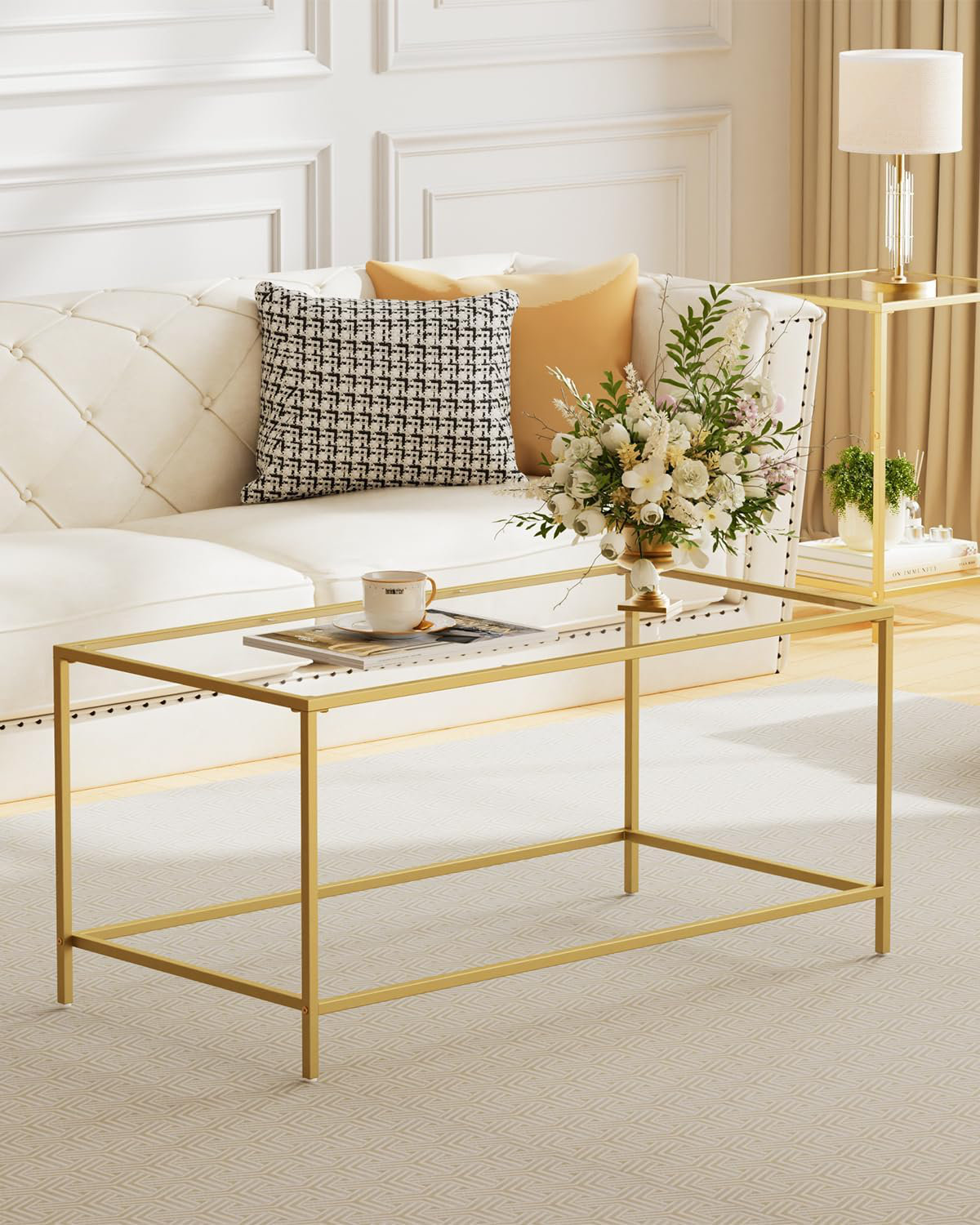 Ivy Bronx Glass Coffee Table, Modern Rectangular Coffee Table For ...