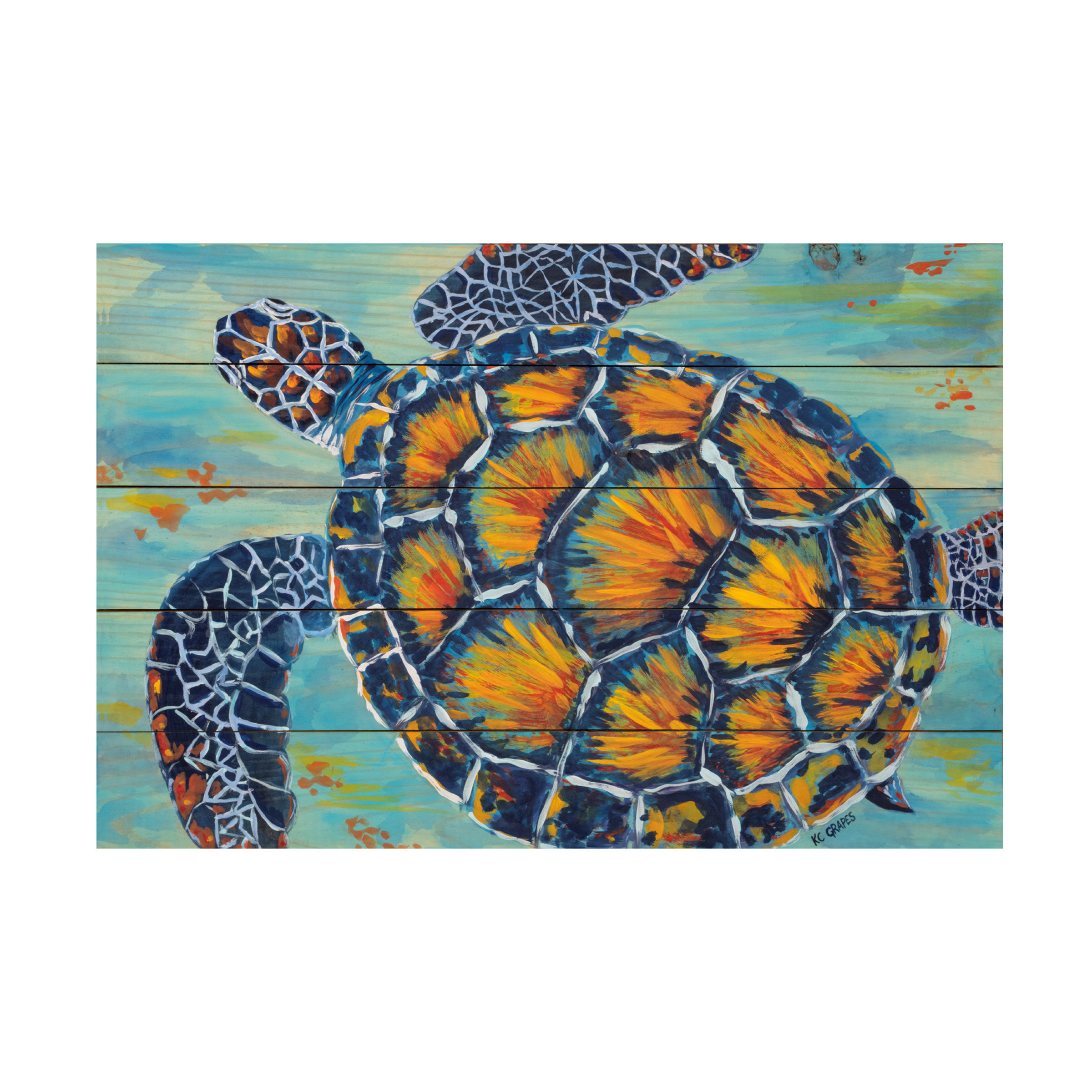 Highland Dunes K.C. Grapes 'Sea Turtle On Wood Pickets' Canvas Art ...