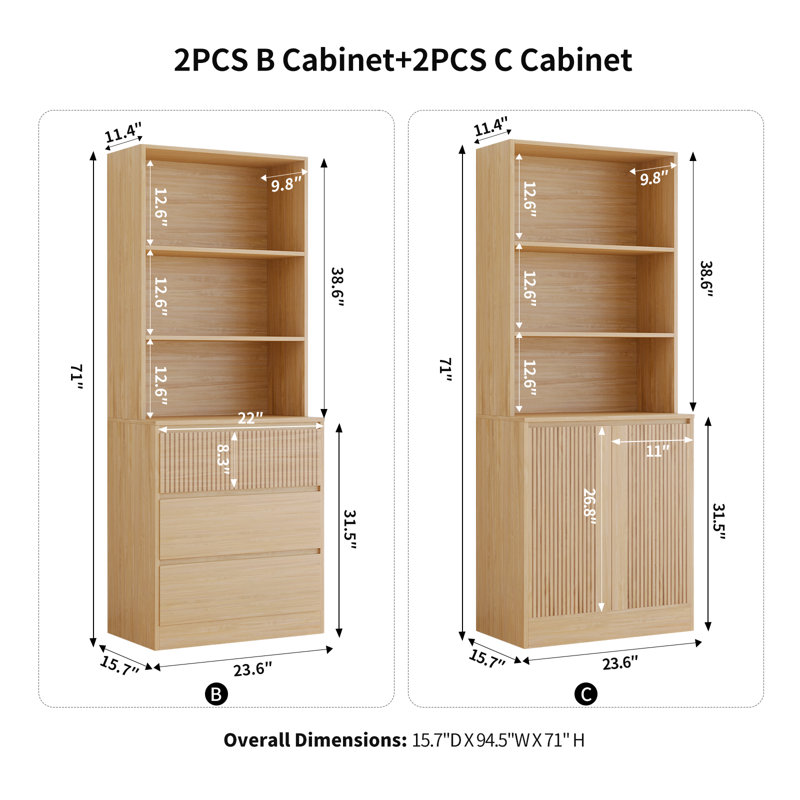 Latitude Run® 71" H X 94.5" W Bookcase Cabinet With Open Shelves ...