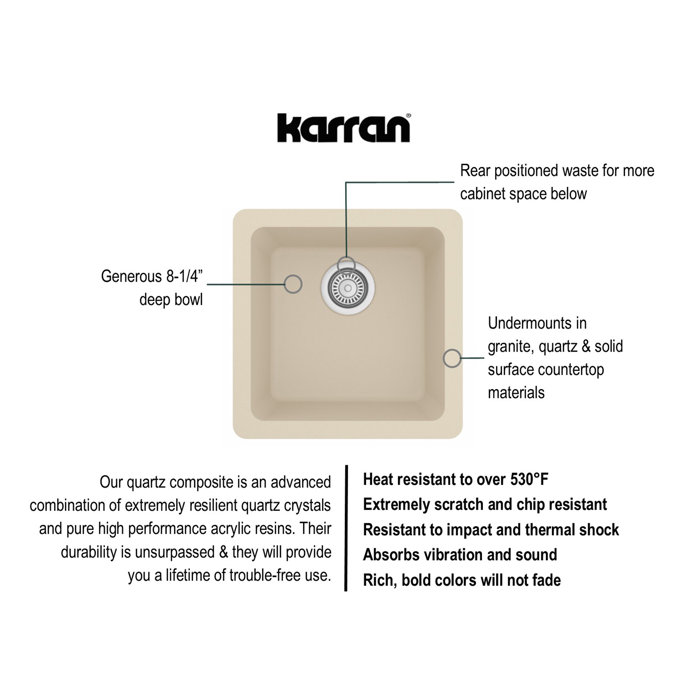 Karran Quartz 16-5/8'' X 16-5/8'' Undermount Bar Sink & Reviews | Wayfair