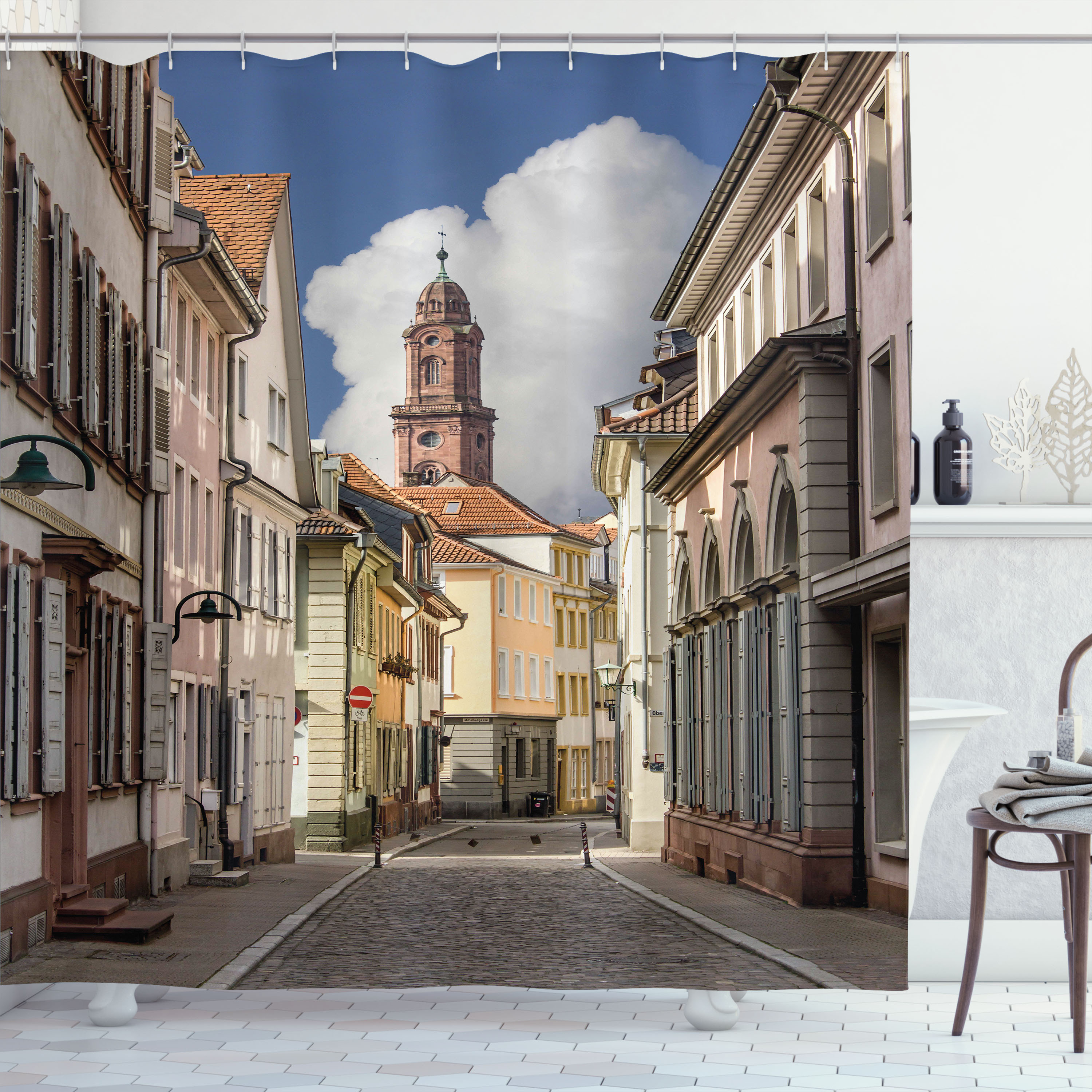 East Urban Home European Shower Curtain Heidelberg Streets Multicolor ...