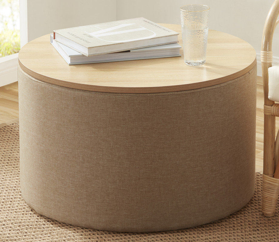 Ebern Designs Grande table basse ronde avec rangement et repose-pieds ...