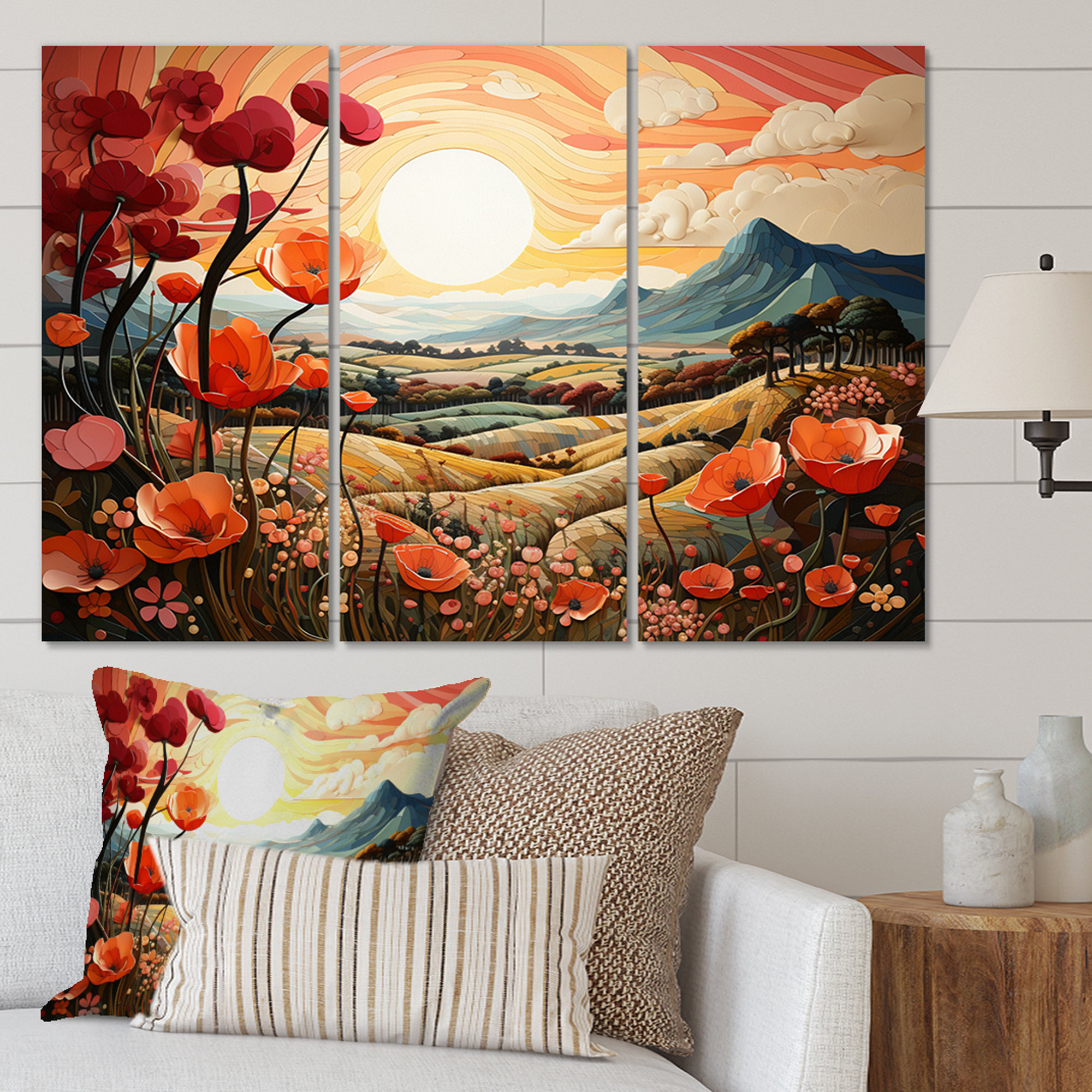 Design Art Countryside Red Poppy Field VI - 3 Piece No Frame Print on ...