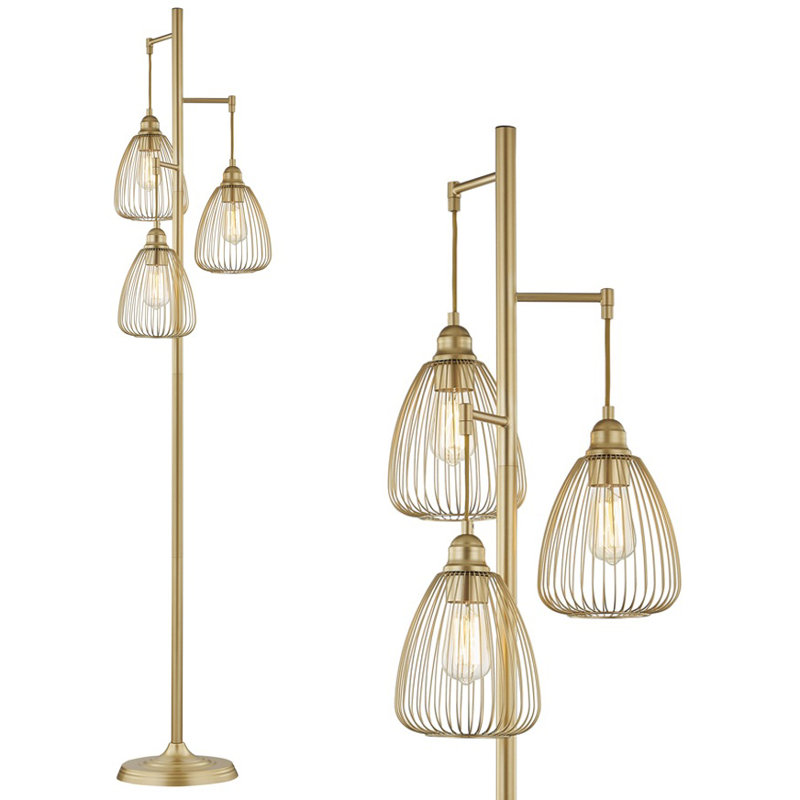 WOXXX 65" Industrial Tree Floor Lamp with 3 Teardrop Cage Head ...