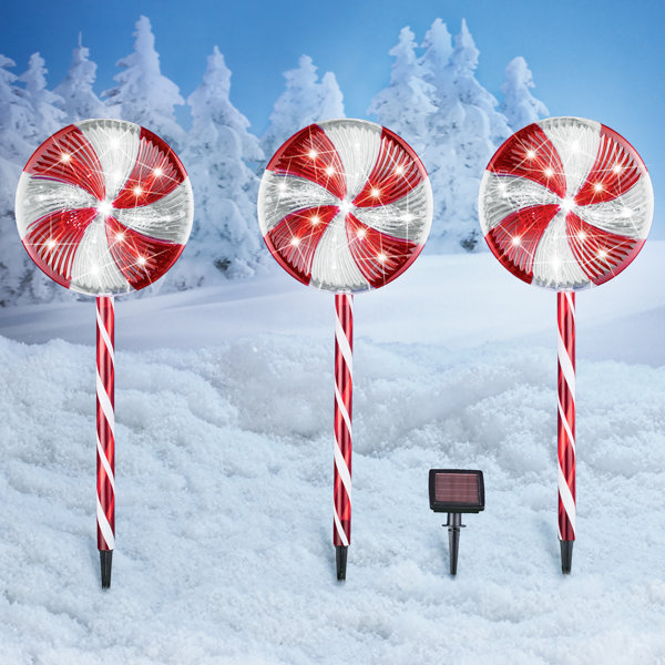 The Holiday Aisle® LED Lighted Peppermint Candy Garden Stake | Wayfair