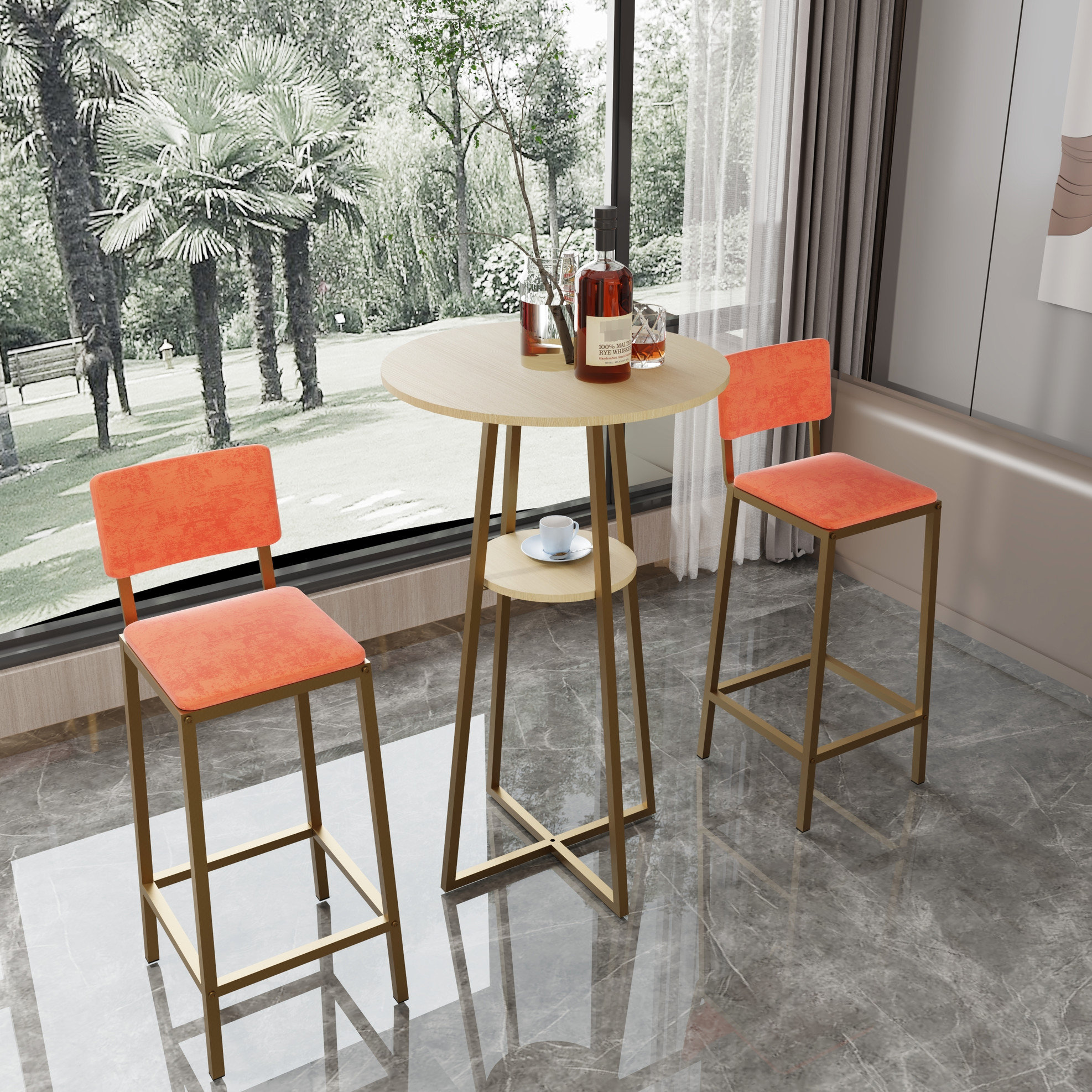Mercer41 3 Bar Table And Chair Arrangement - Golden Frame, Sponge ...