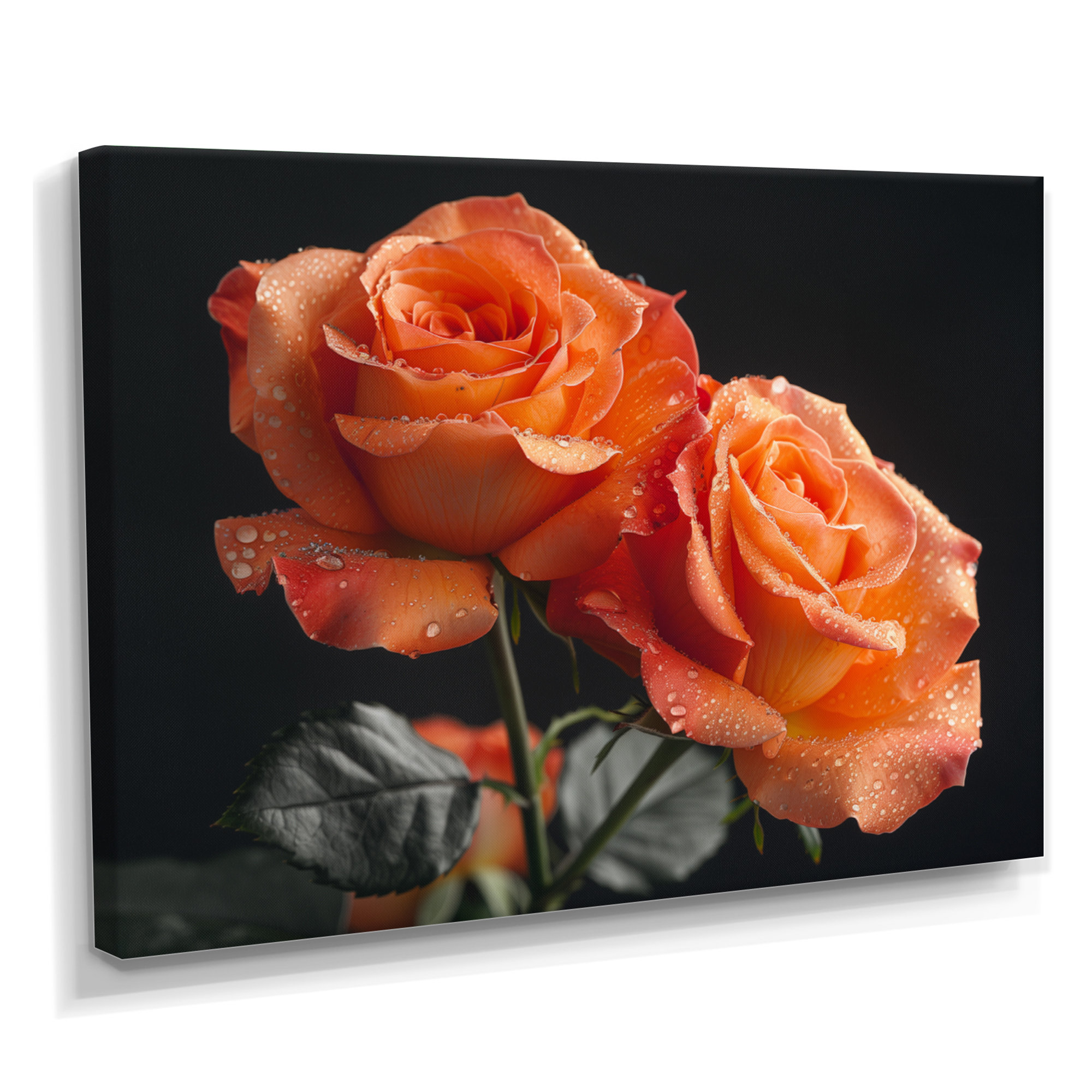 Latitude Run® Glamorous Glow Orange Roses On Black II - Roses Wall Art ...