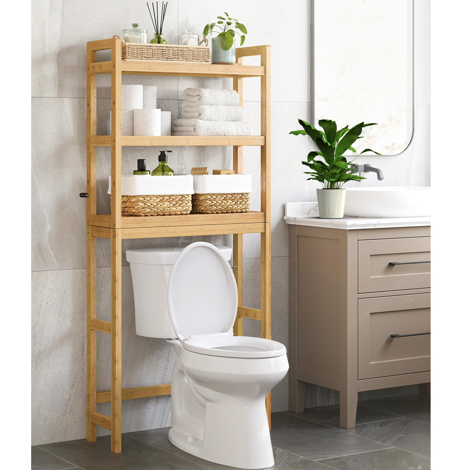 Rebrilliant Marlice Solid Wood Freestanding Over The Toilet Storage ...