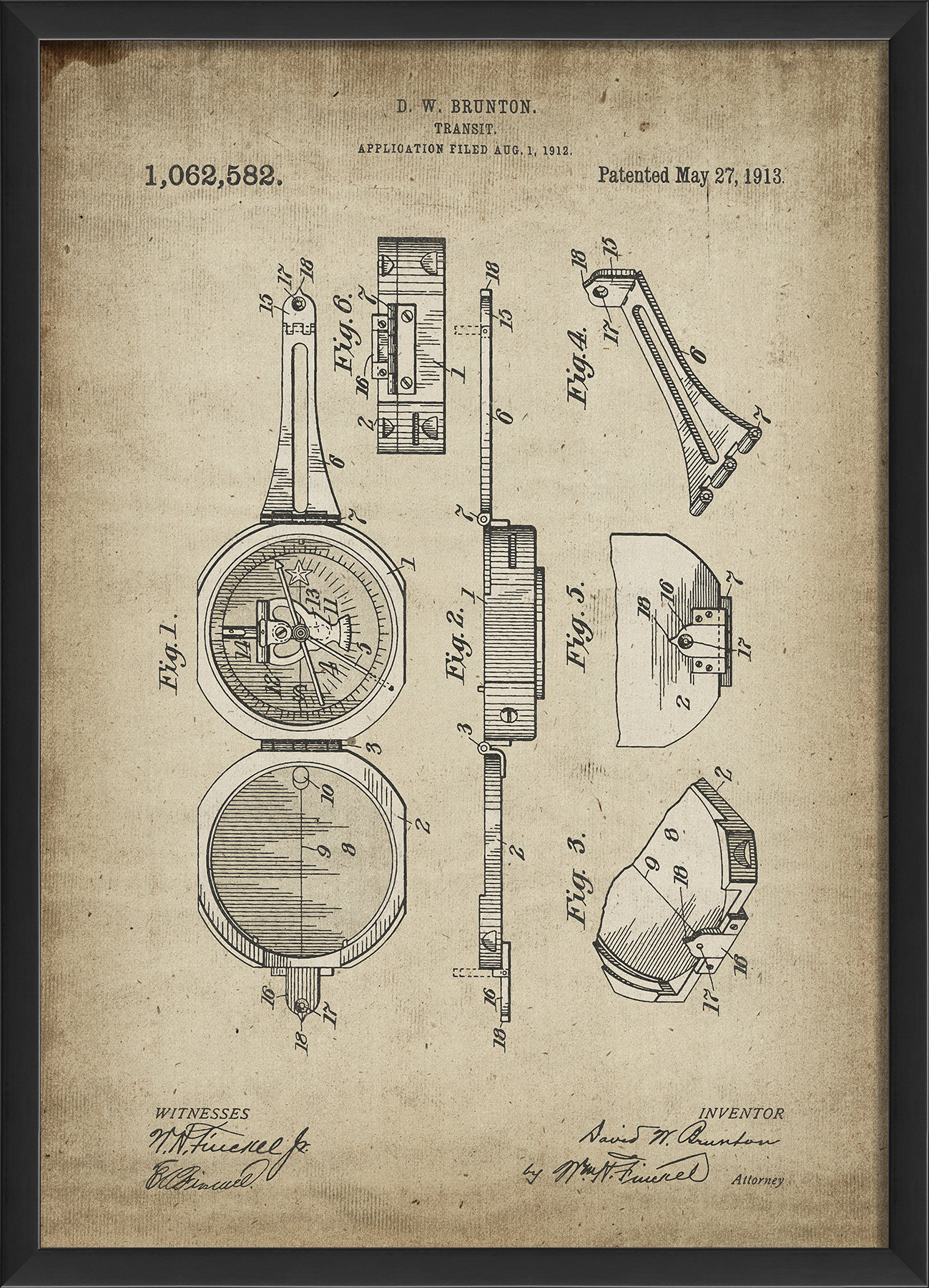 17 Stories 'Brunton Pocket Transit Patent' Framed Graphic Art Print ...