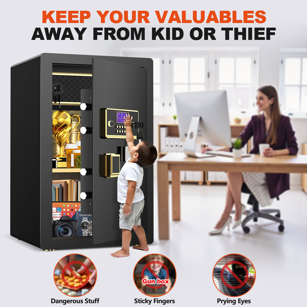 Besafety 5.55 Cuft Large Safe Box, Digital Keypad Home Safe With ...