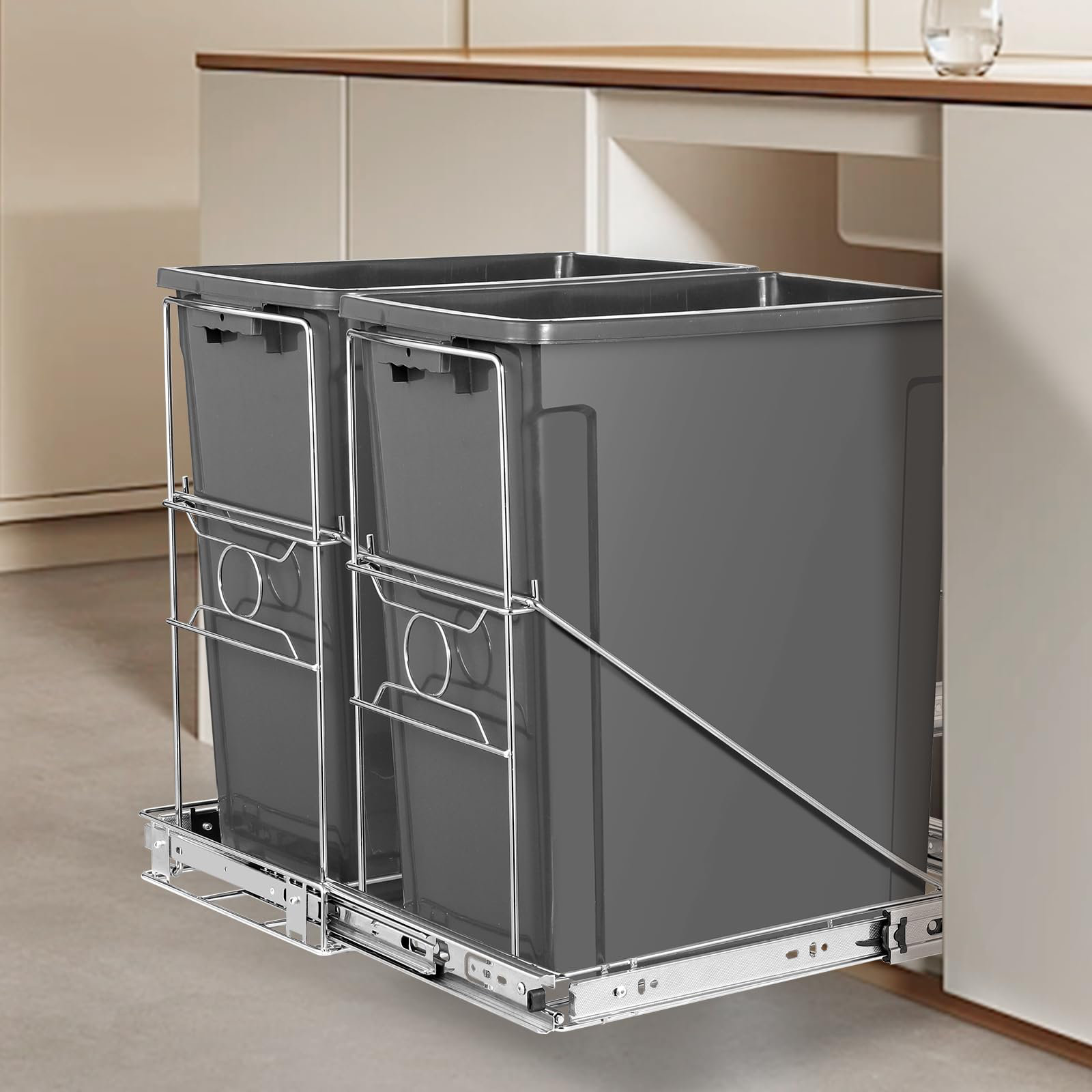 Rebrilliant Side Pull Stainless Steel Kitchen Adjustable Trash Slide ...