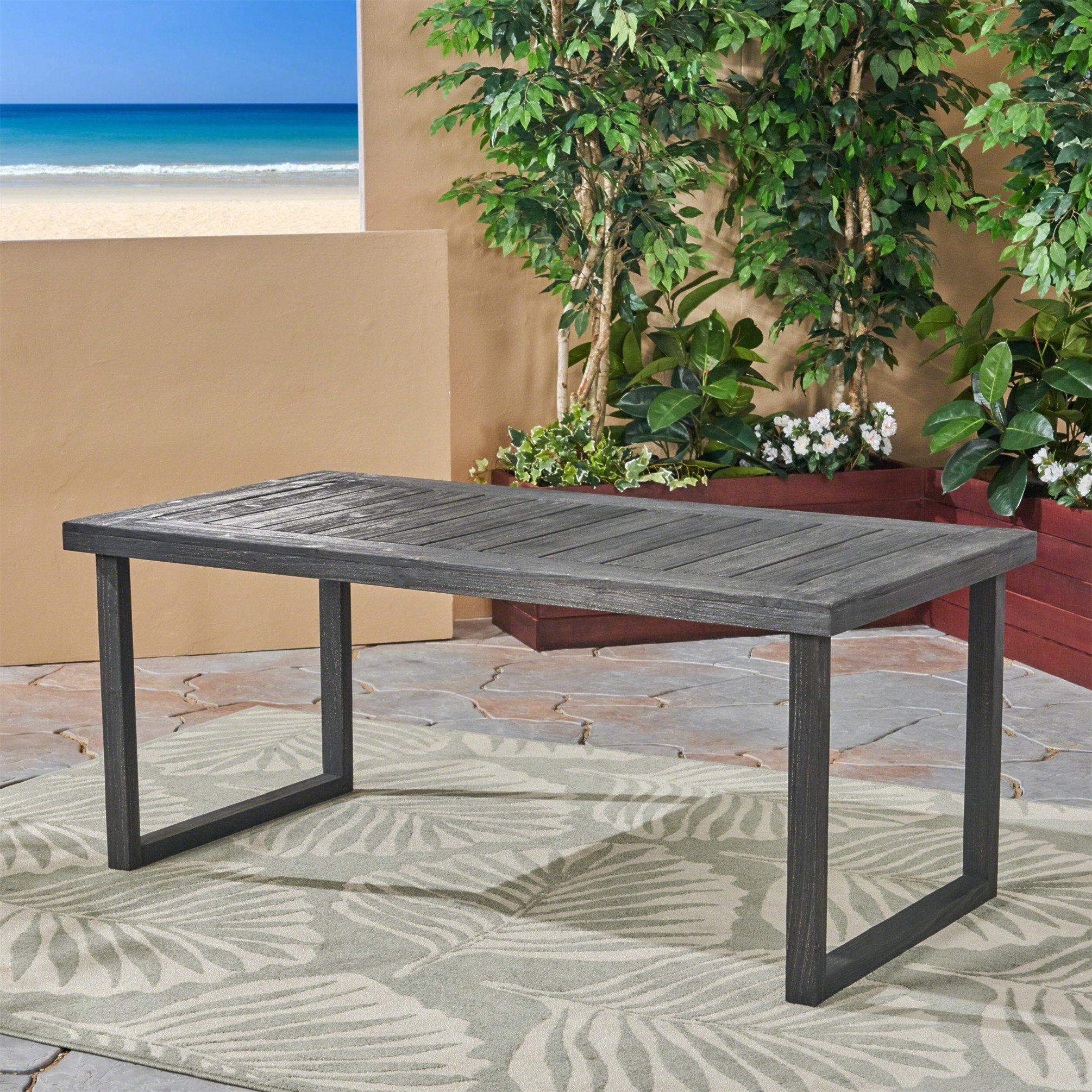 Gracie Oaks Outdoor 69" Acacia Wood Dining Table, Sandblast - Wayfair ...