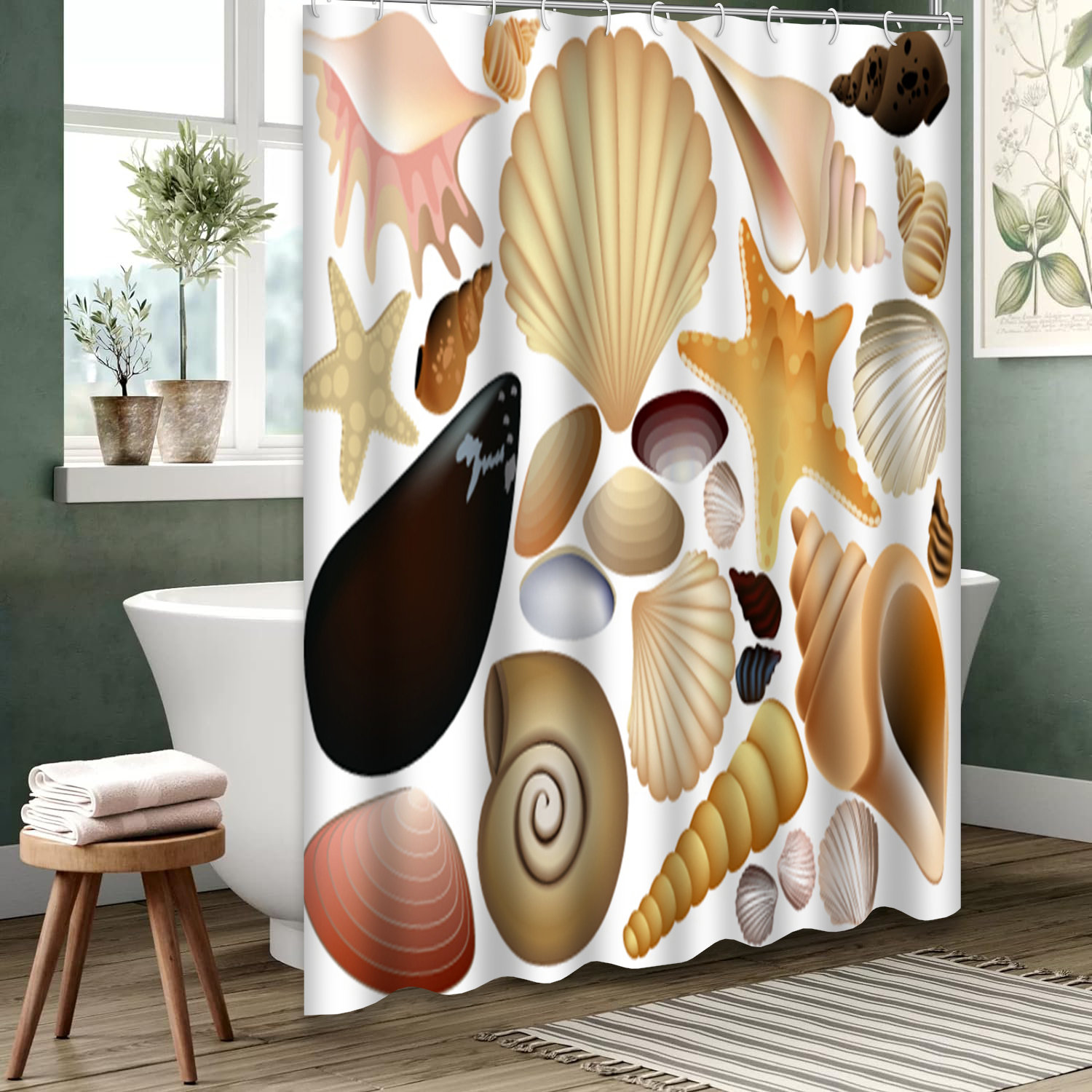 East Urban Home Waterproof Shell Sea Shower Curtain, Seashell and ...